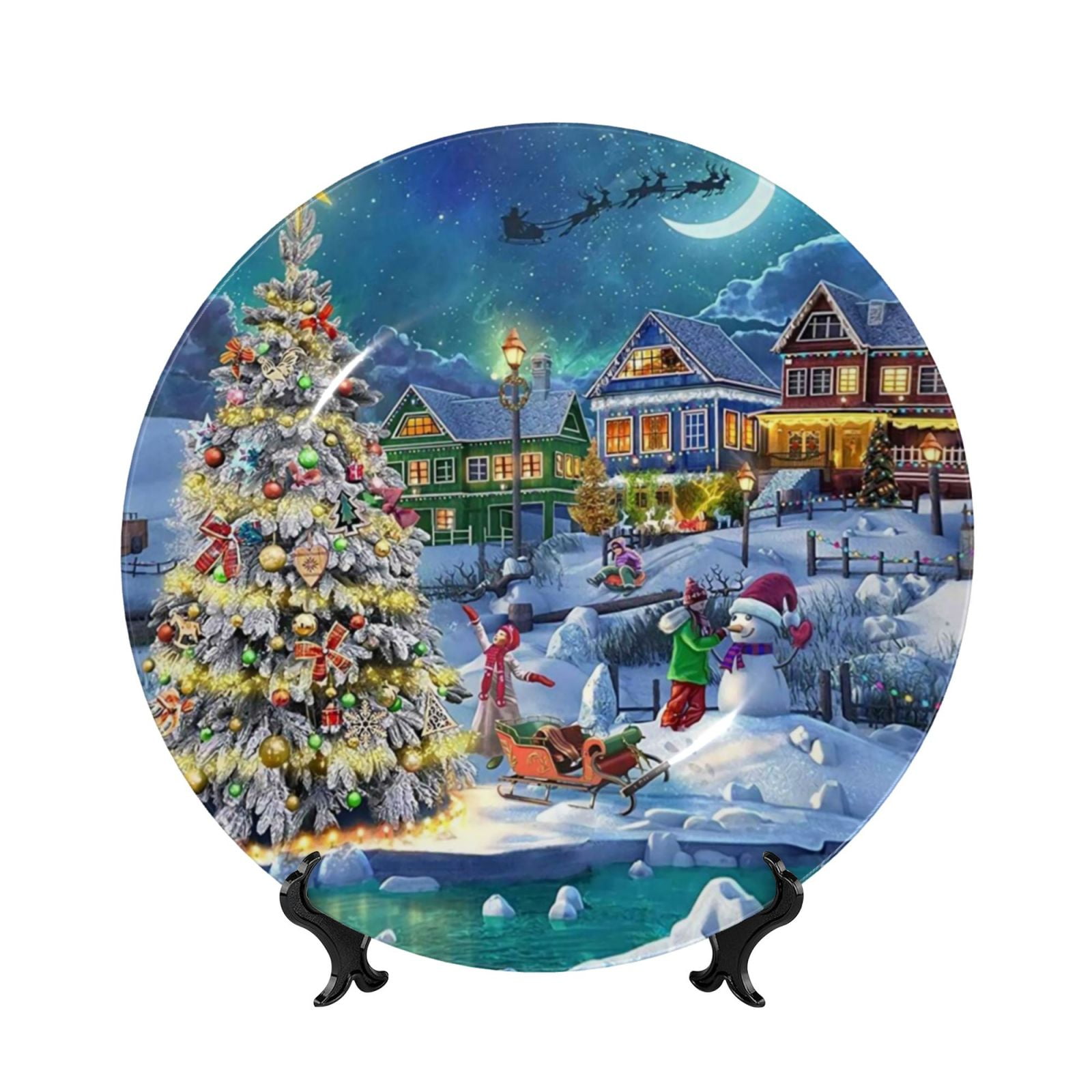Wukai Christmas Tree Print Decorative Plate for Display,Bone China ...