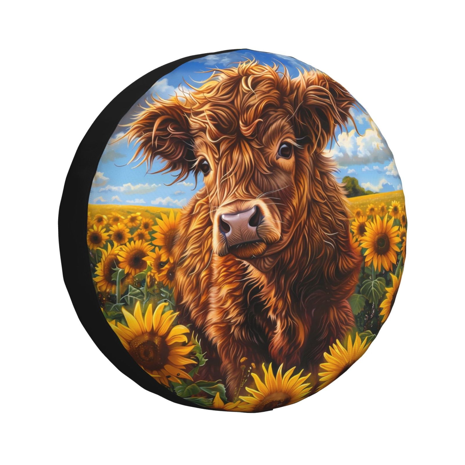 Wukai Cloud Sky Sunflower Cow Print Spare Tire Cover for RV Trailer ...