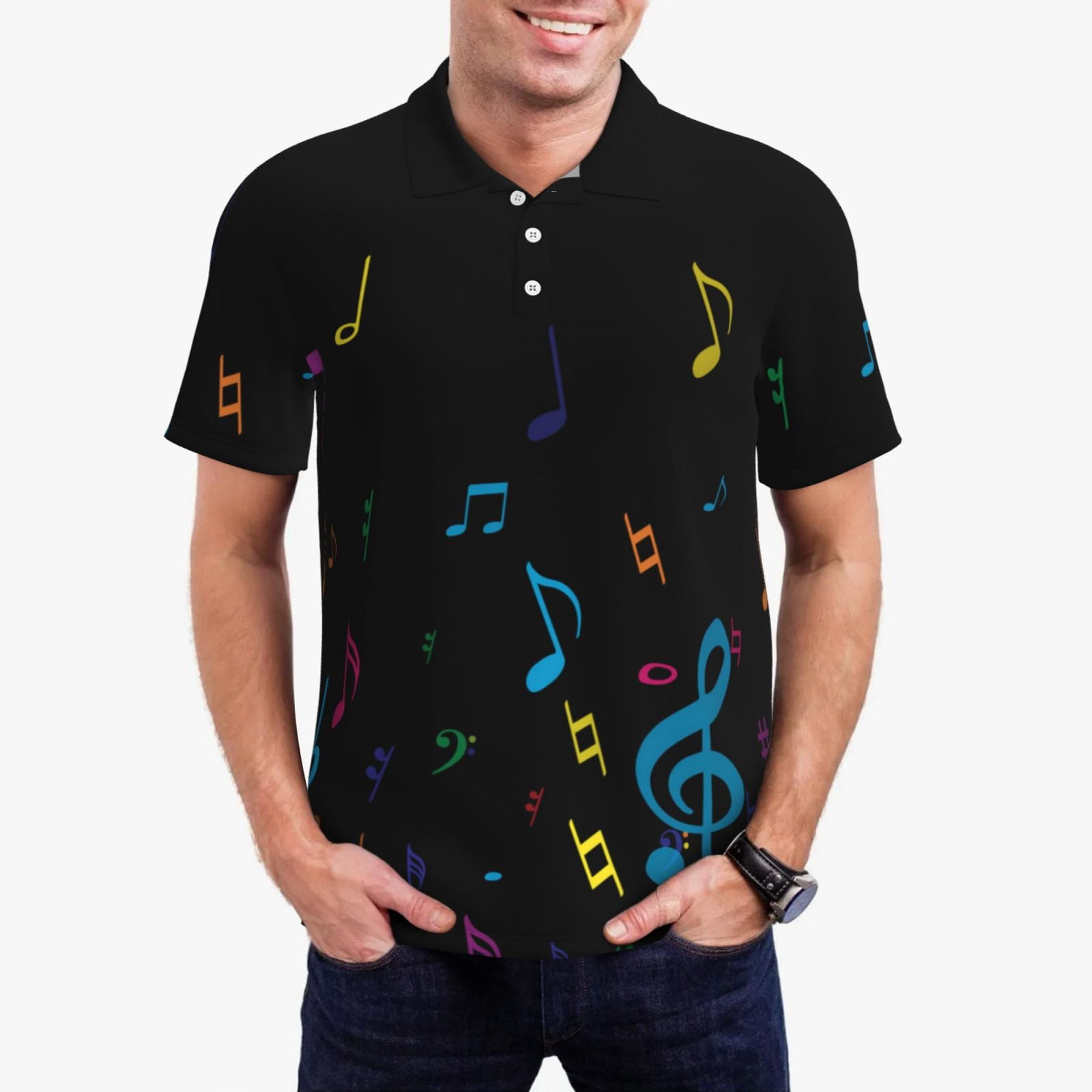 Wukai Color Musical Notes Men’s Polo Shirts Sleeve,Camisas Polo Para ...