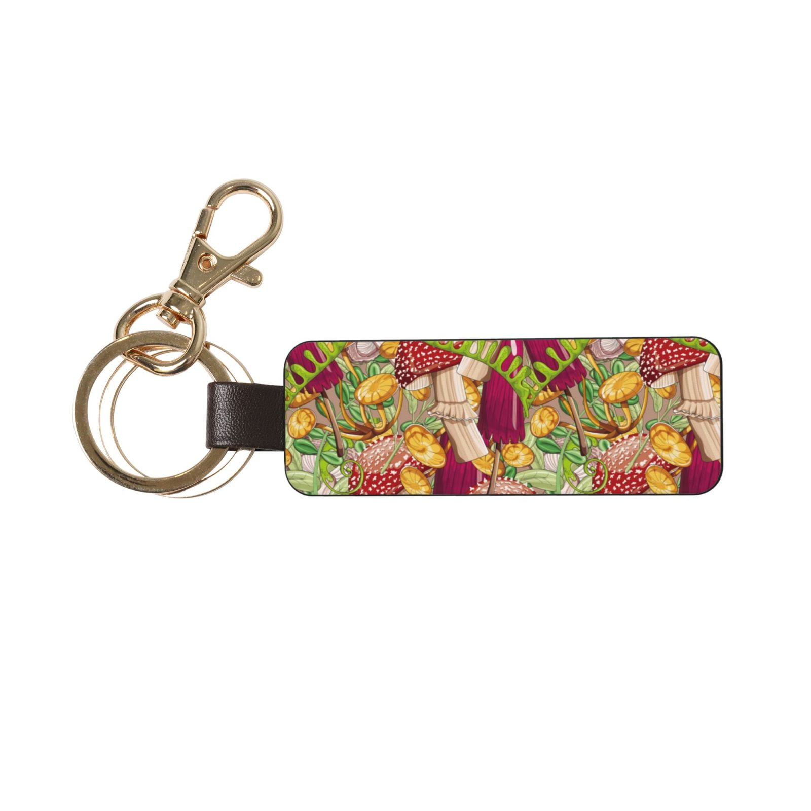 Wukai Colored Large Mushrooms and Leaves Print Leather Car Keychain, Universal Key Fob Keychain ...