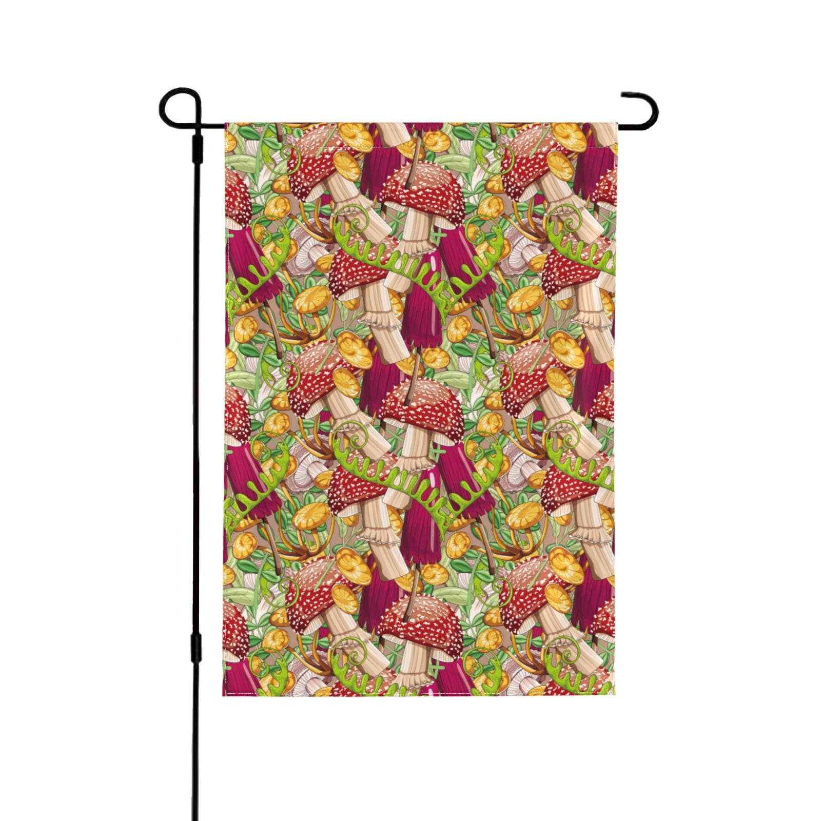 Wukai Colored Large Mushrooms and Leaves Garden Flags Double Sided Welcome Garden Yard House ...