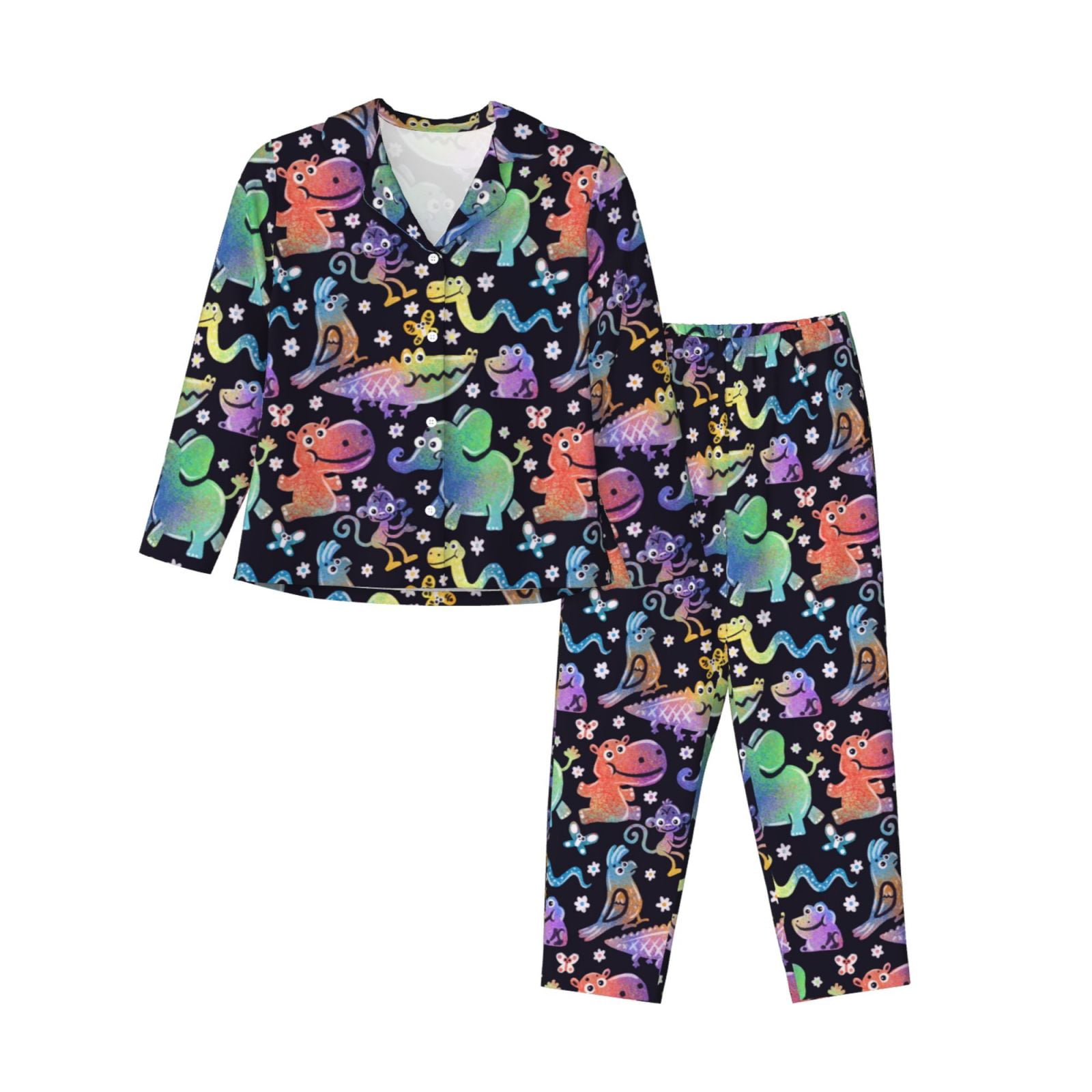 Wukai Colorful Animals Print Women's Pajama Set,PJ Set,Lounge Sets For ...