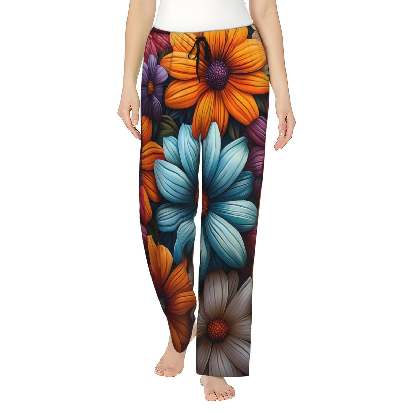 Wukai Colorful Blooming Flowers Women Pajama Pants Comfy Stretch ...