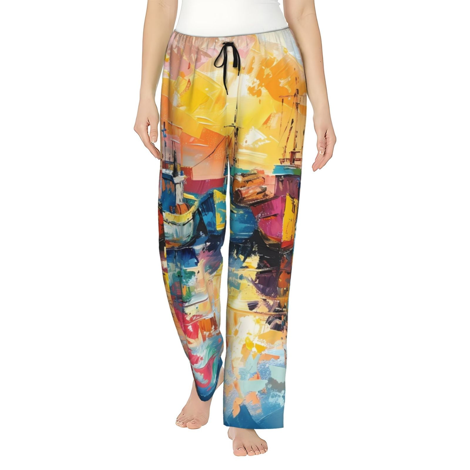 Wukai Colorful Fishing Boats Women Pajama Pants Comfy Stretch ...
