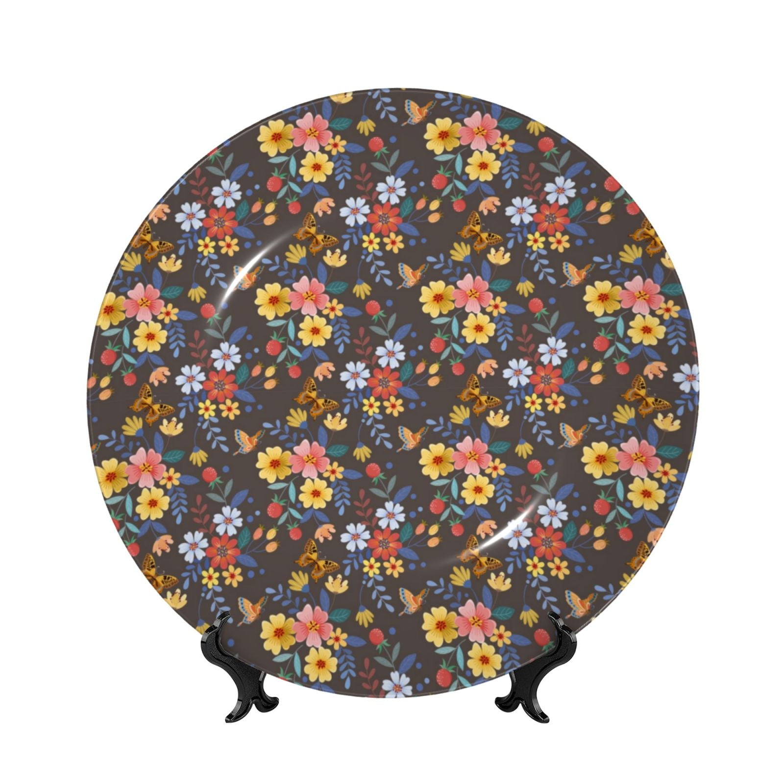 Wukai Colorful Flowers with Butterfly Print Decorative Plate for ...