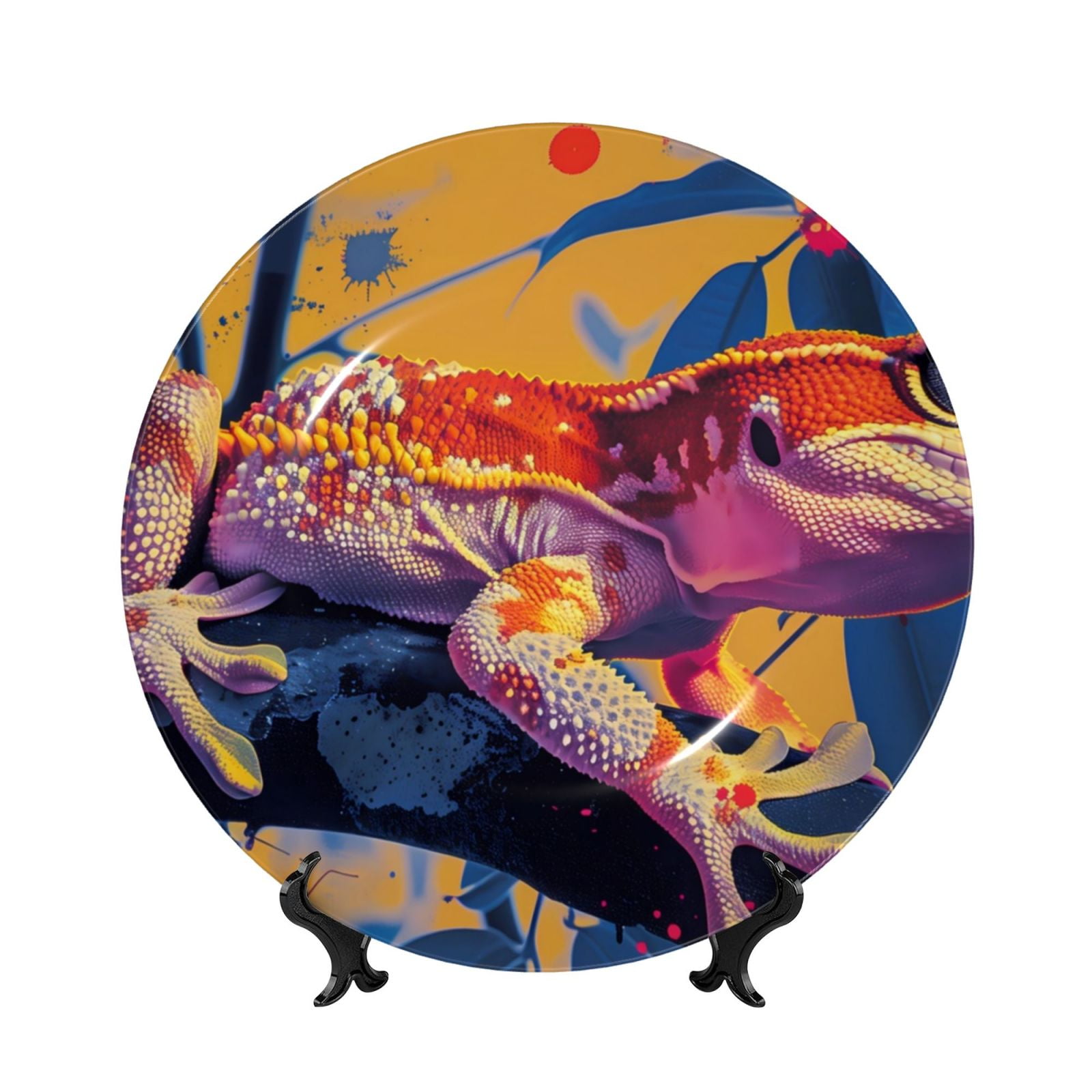 Wukai Colorful Gecko Jungle Art Print Decorative Plate for Display,Bone ...