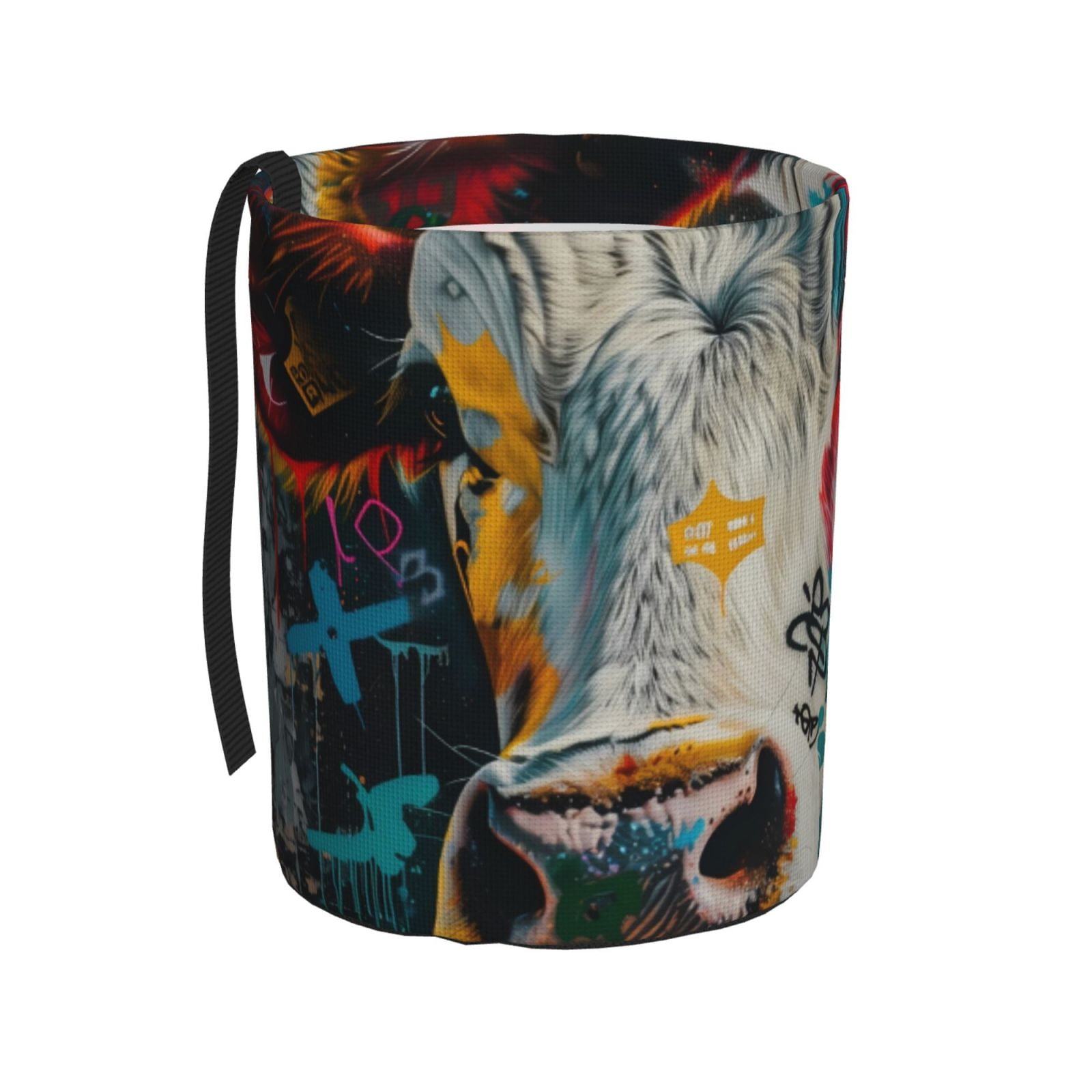 Wukai Colorful Graffiti Cow Print Car Trash Can - Easy to Clean Hanging ...