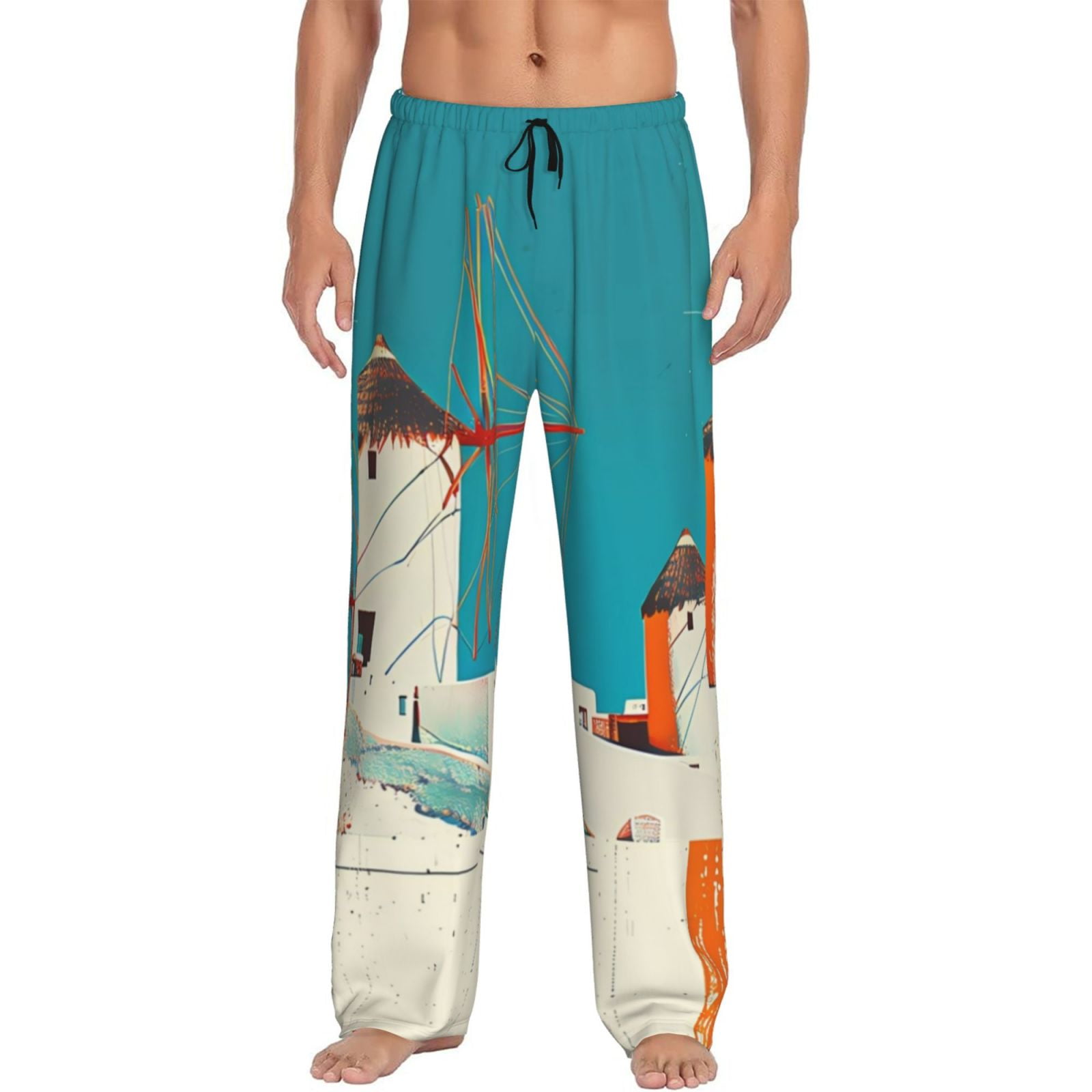 Wukai Colorful Greek Windmills Mens PJ Pajama Pants|Sleepwear Plaid PJs ...