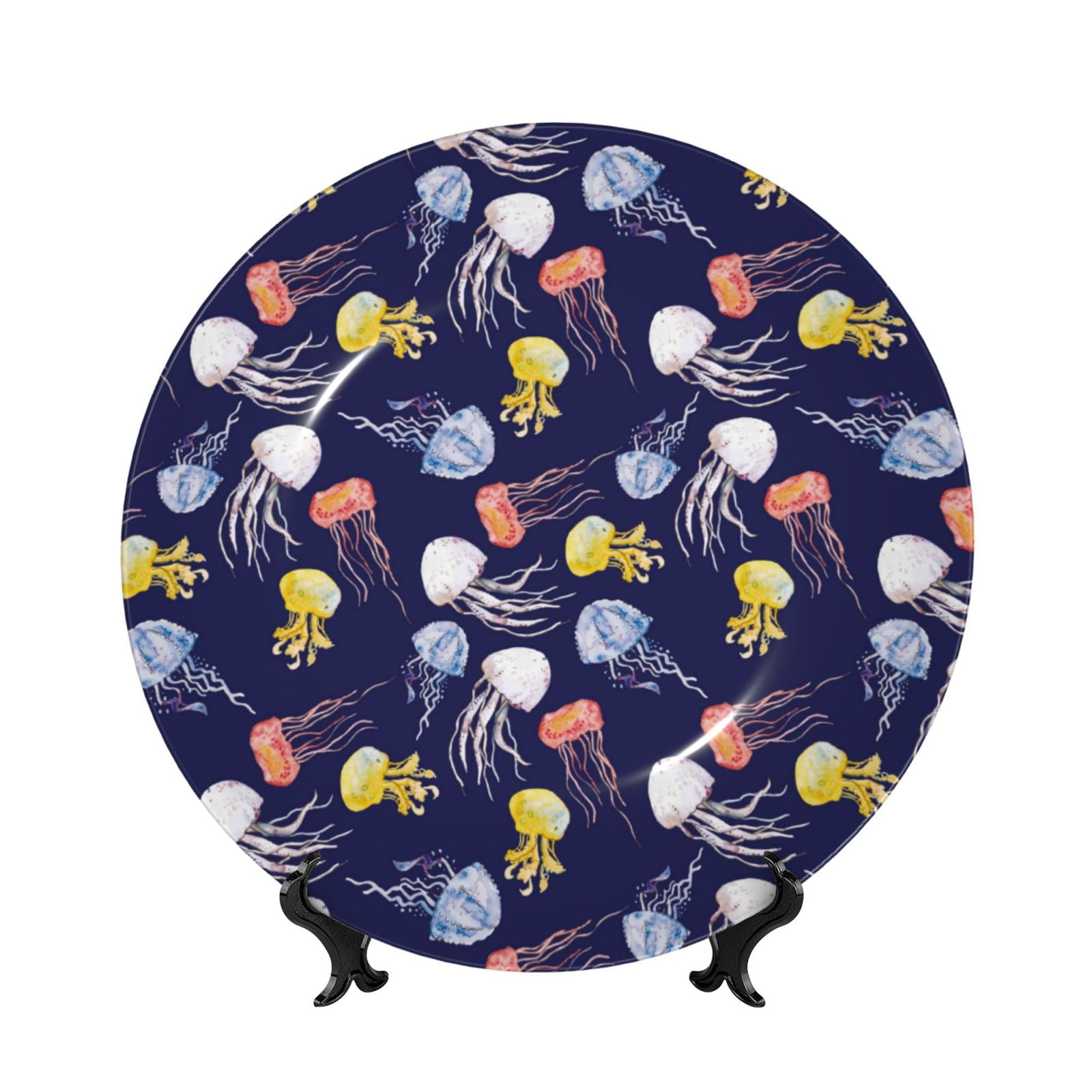 Wukai Colorful Jellyfish Print Decorative Plate for Display,Bone China ...
