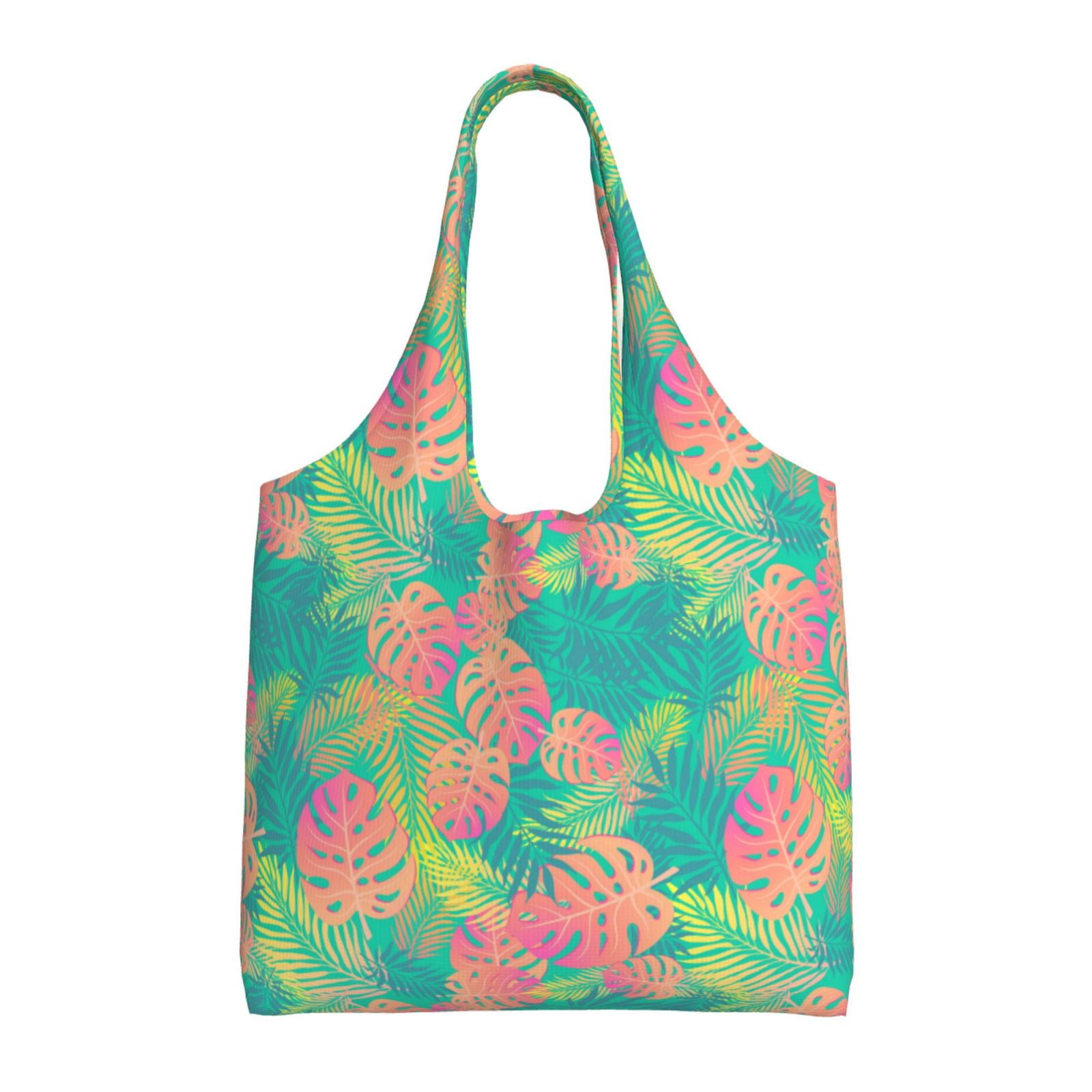 Wukai Colorful Palm Leaves Sturdy and Stylish Reusable Canvas Tote Bag ...
