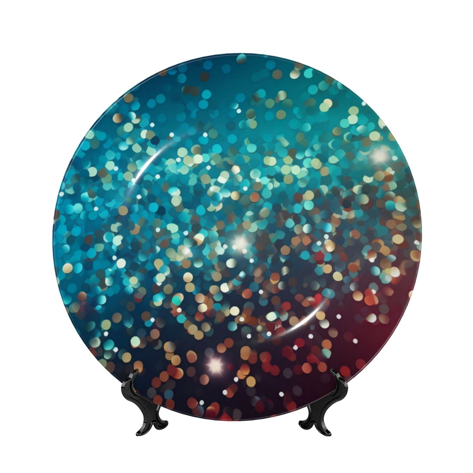 Wukai Colorful Rainbow Glitter Print Decorative Plate for Display,Bone ...