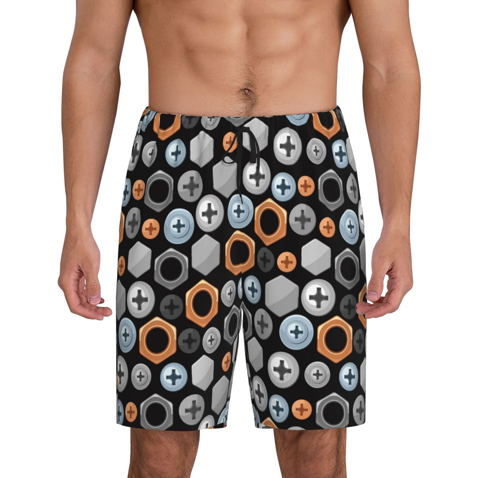 Wukai Colorful Screws Men’s Short Pajama Pants With Pockets Soft Sleep ...