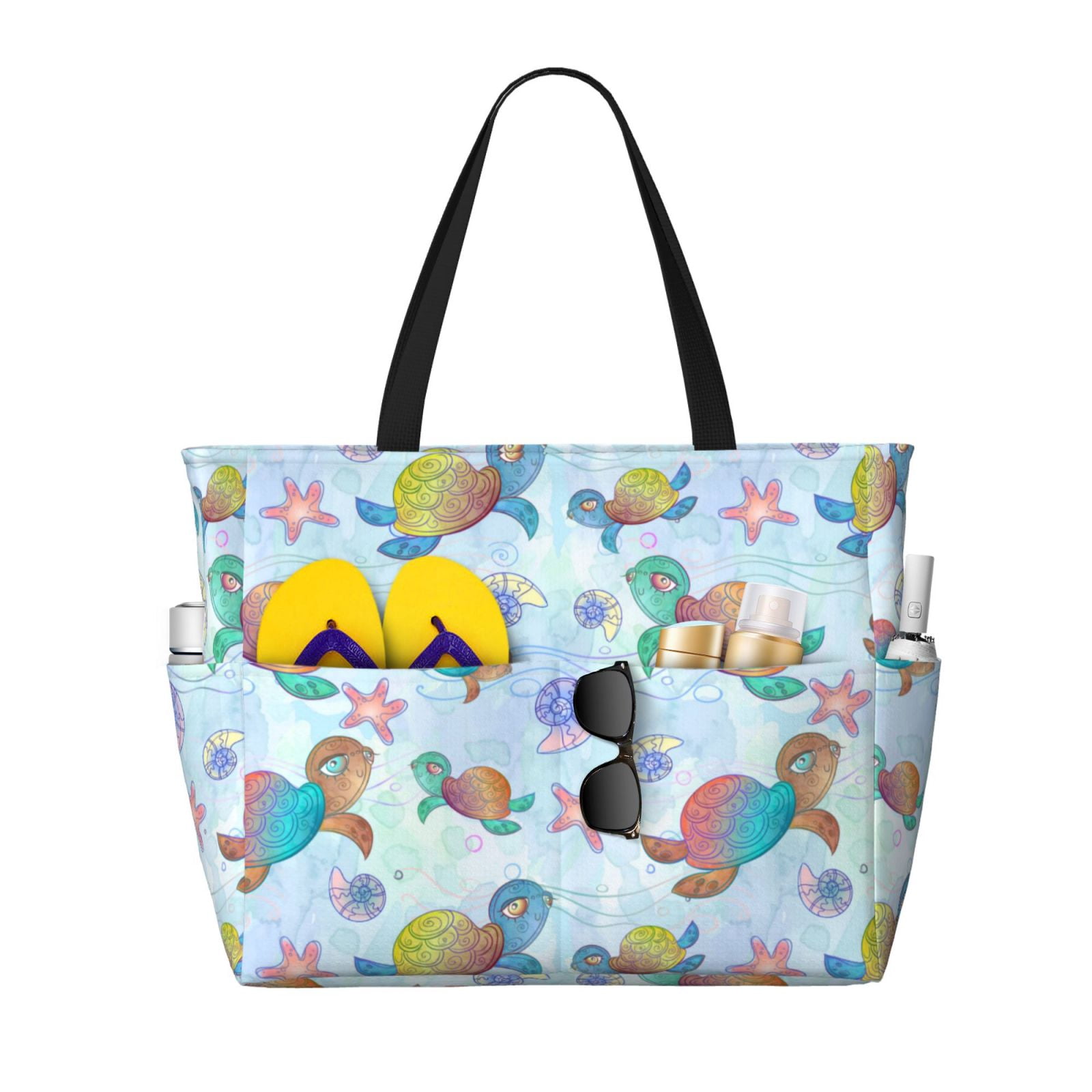 Wukai Colorful Sea Turtle Print Zipper Bag,large Beach Tote Bag ...