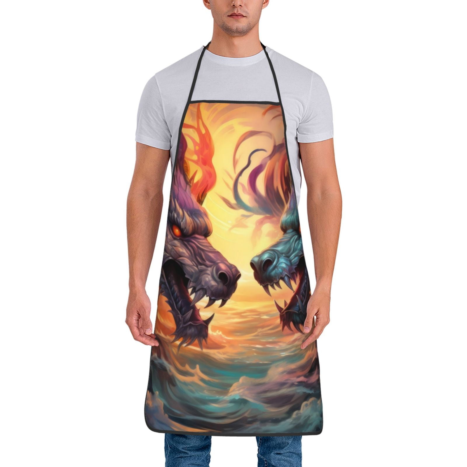 Wukai Colorful Wave Dragon Head Print Aprons Adjustable Bib Aprons ...