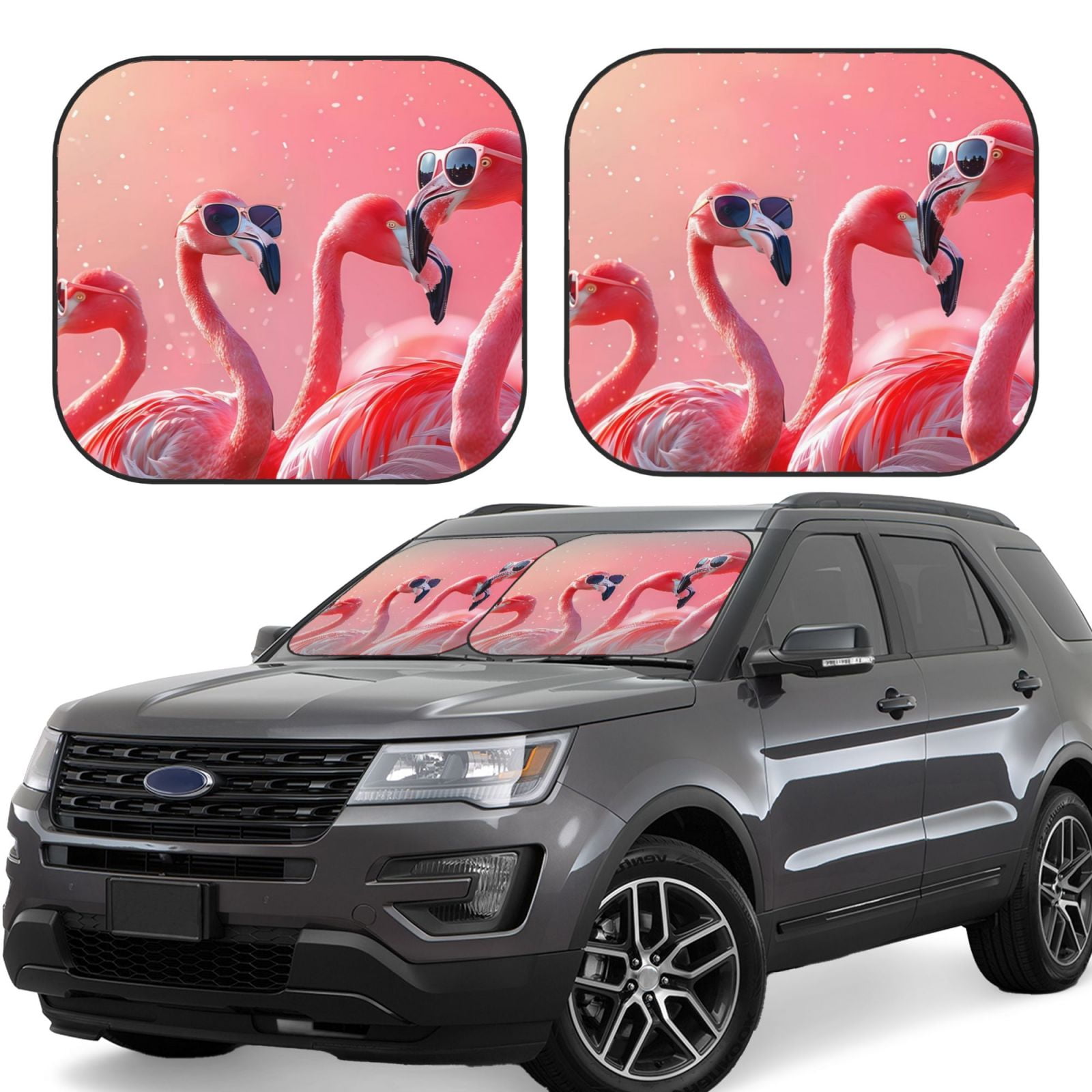 Wukai Cool Flamingos Sunglasses Scene Print Windshield Sun Shade Car