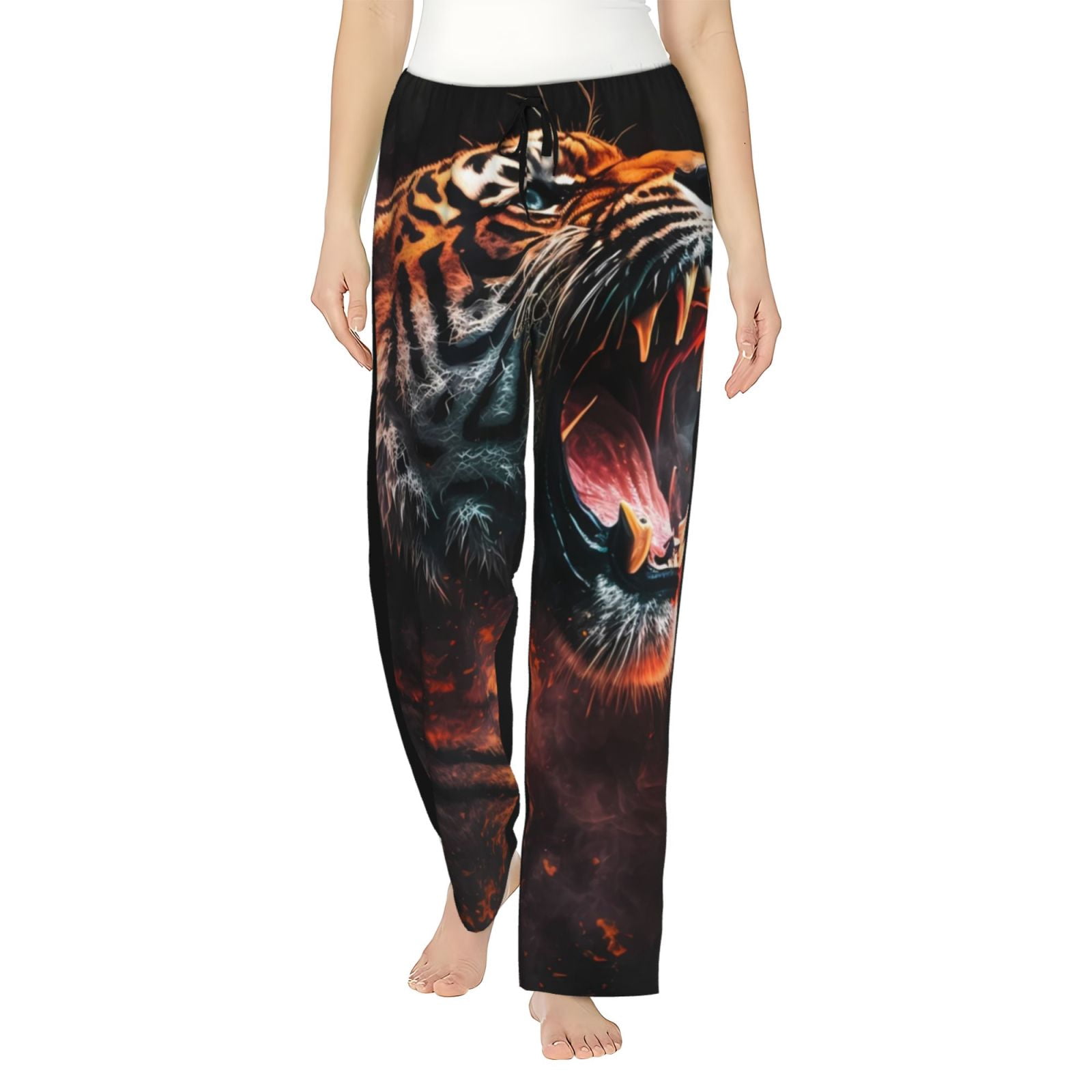 Wukai Cool Tiger Women Pajama Pants Comfy Stretch Drawstring Palazzo ...
