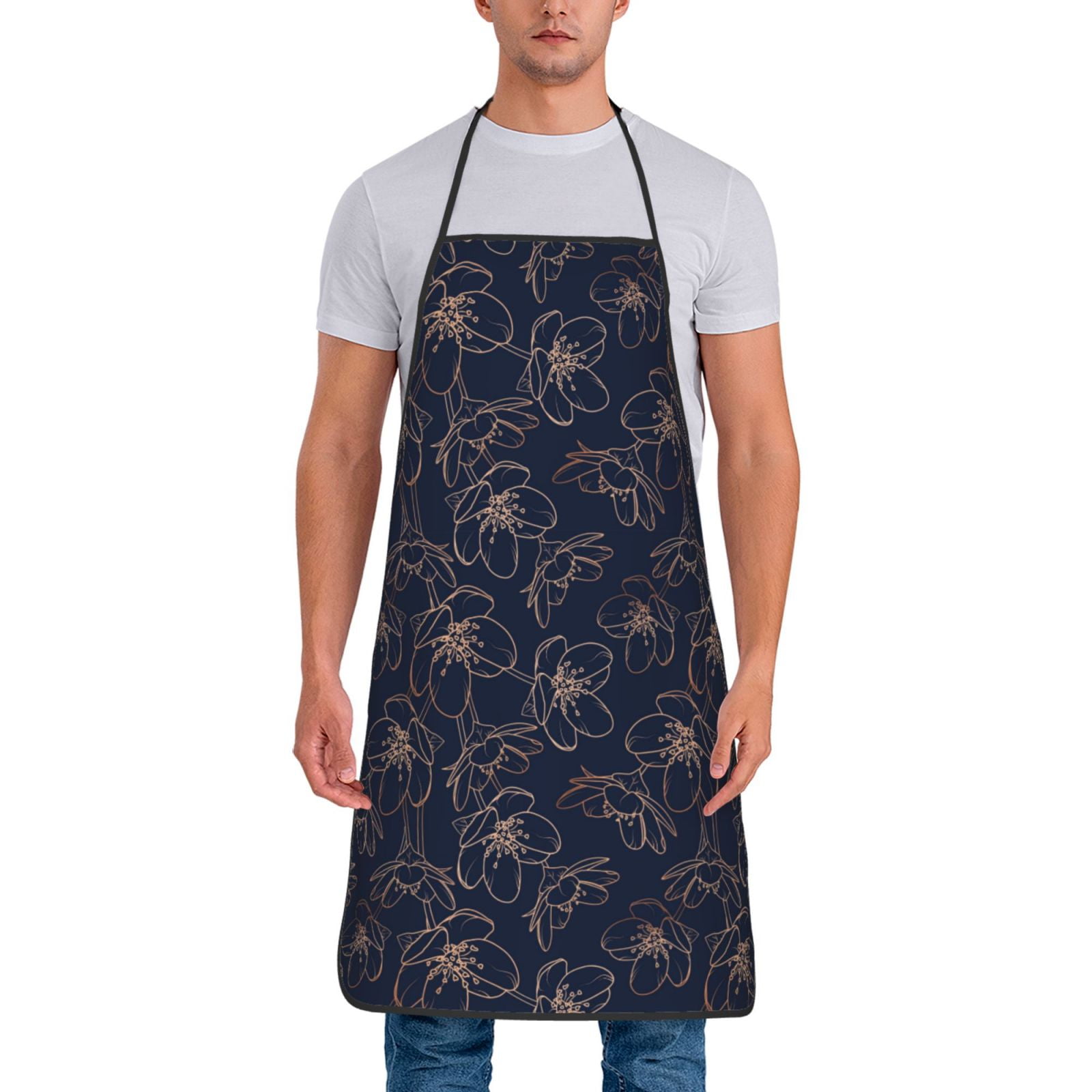 Wukai Copper-Gold Gloss Outline Cherry Print Aprons Adjustable Bib ...