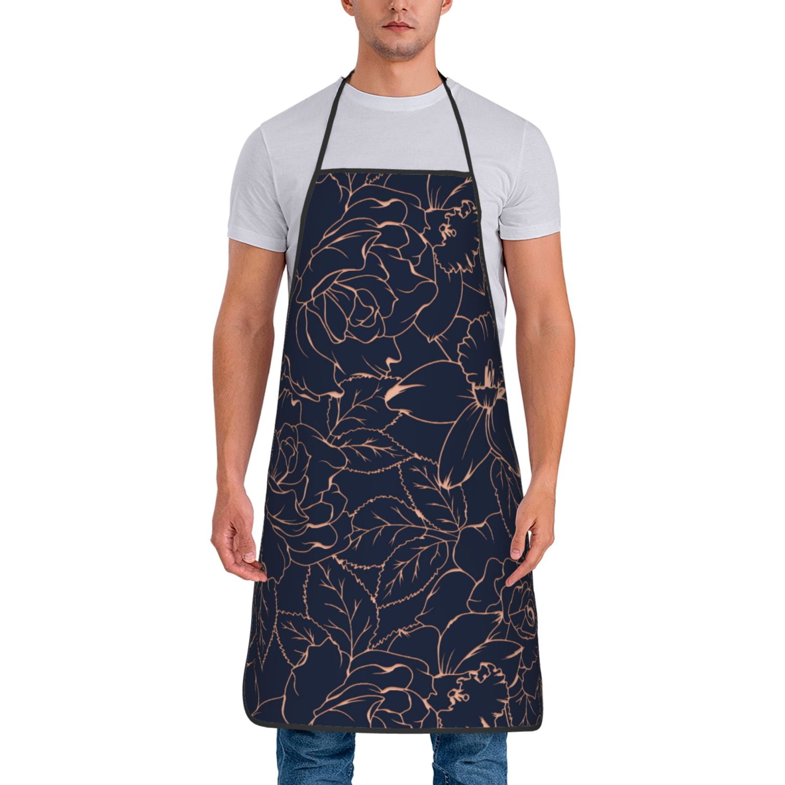 Wukai Copper-Gold Gloss Outline Flower Print Aprons Adjustable Bib ...