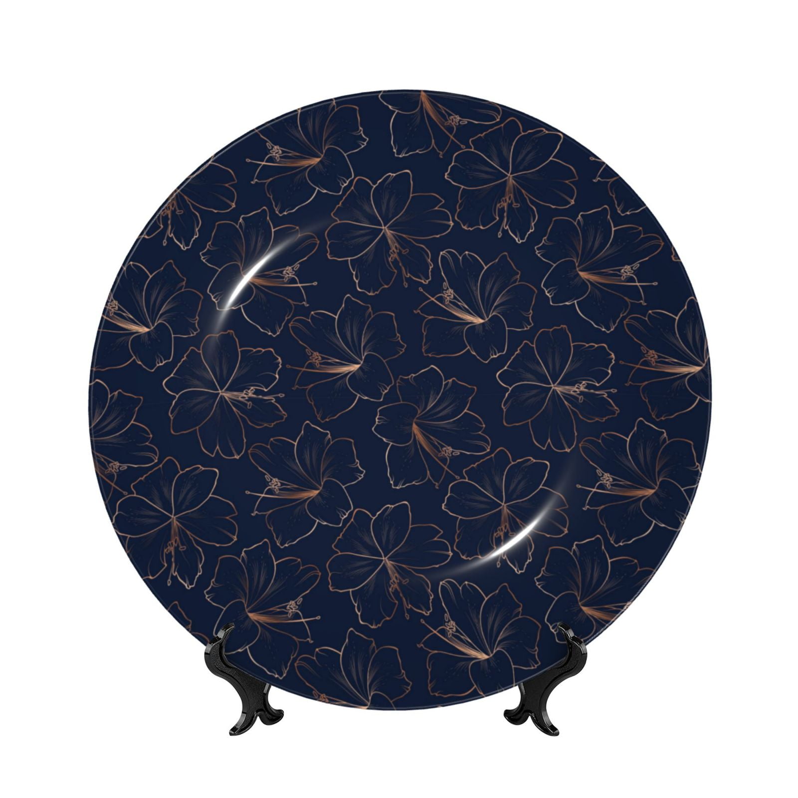 Wukai Copper-Gold Gloss Outline Lily Flower Print Decorative Plate for ...
