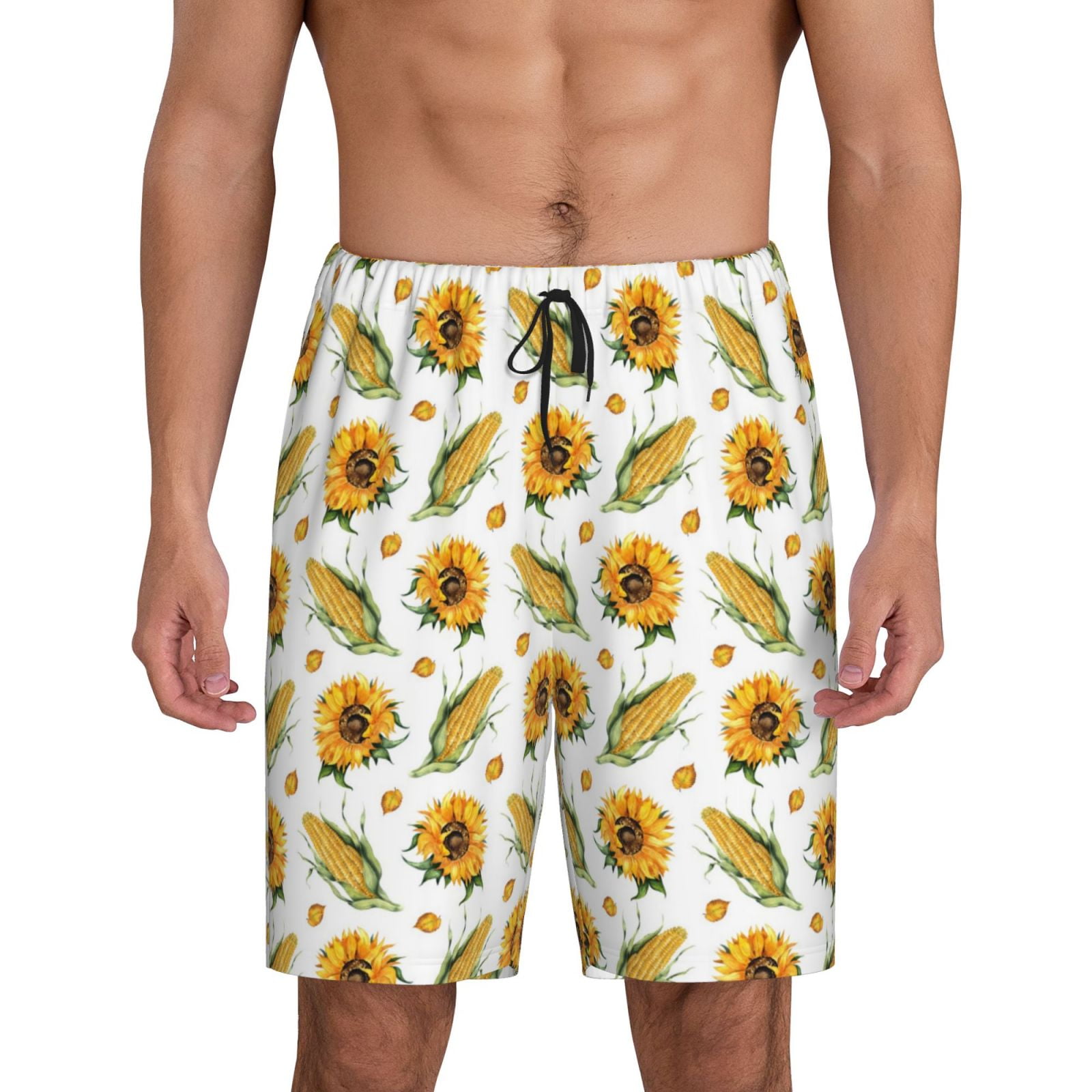 Wukai Corn Sunflowers Men’s Short Pajama Pants With Pockets Soft Sleep ...