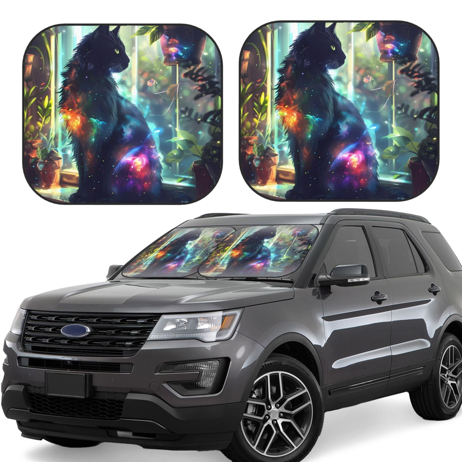 Wukai Cosmic Cat In Window Print Windshield Sun Shade, Car Front Window ...