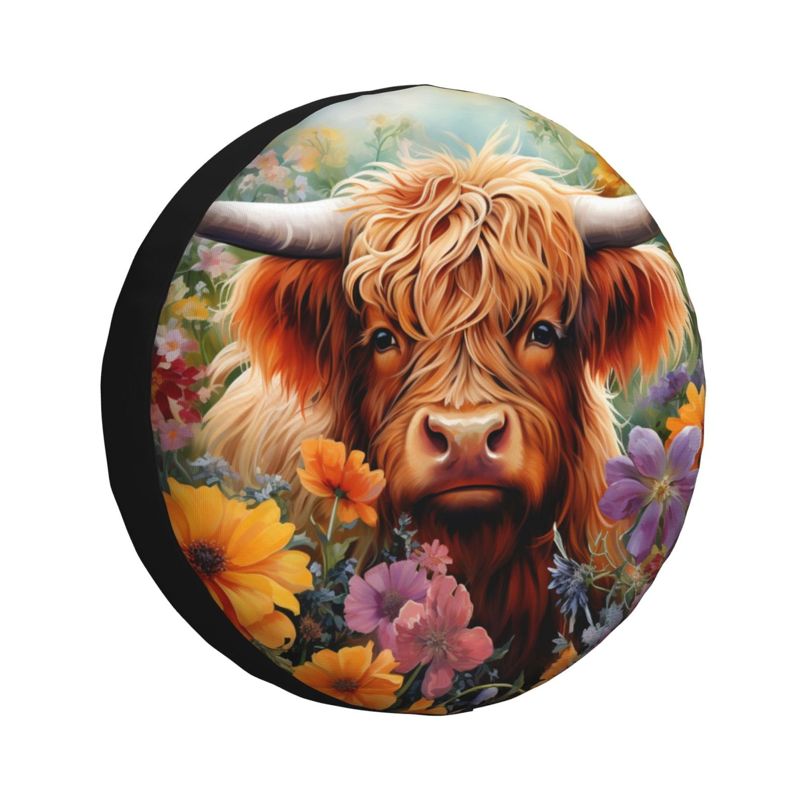 Wukai Countryside Colorful Floral Cow Print Spare Tire Cover for RV ...