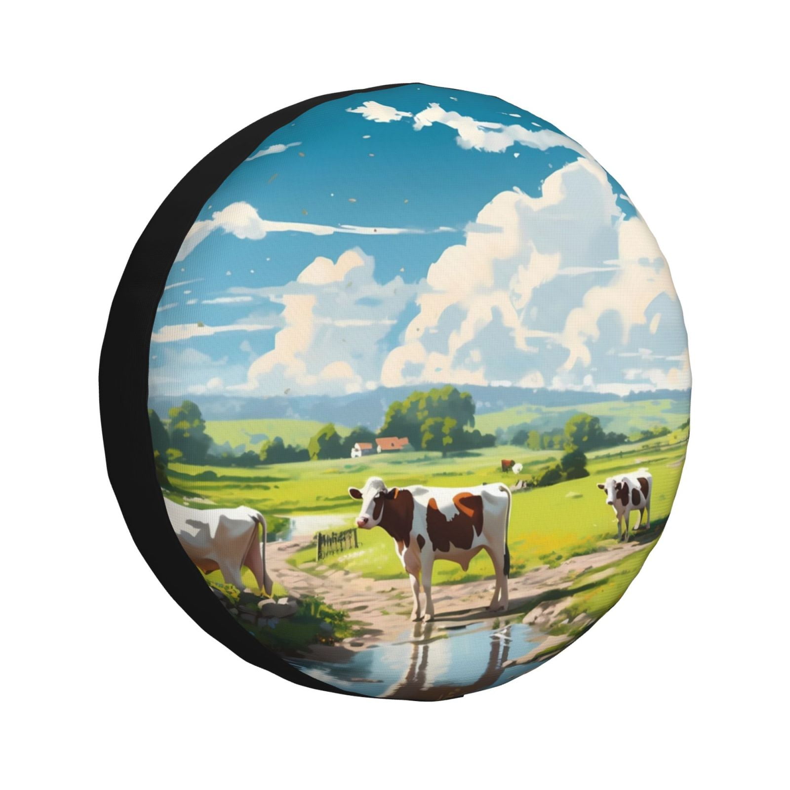 Wukai Countryside Farm Cow Print Spare Tire Cover for RV Trailer ...