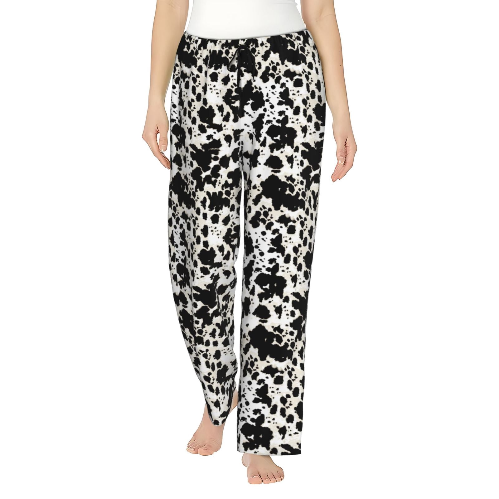 Wukai Cow Skin 1 Women Pajama Pants Comfy Stretch Drawstring Palazzo ...