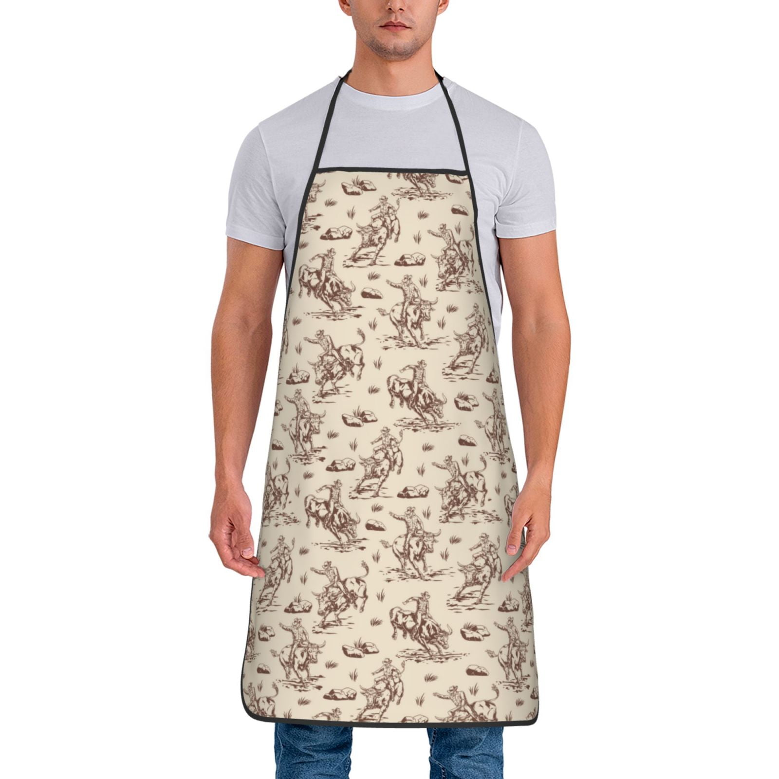 Wukai Cowboy Sitting On Cow Back Print Aprons Adjustable Bib Aprons ...