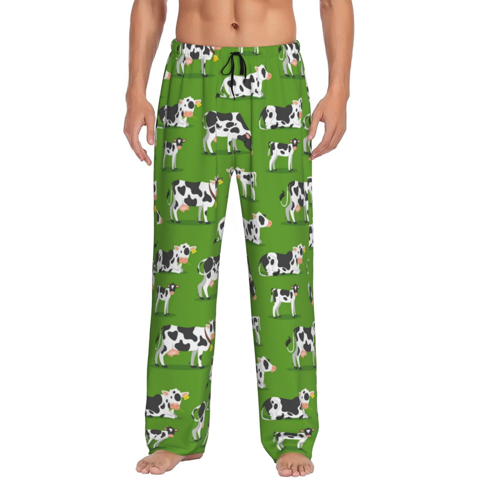 Wukai Cows With Calfs Green Mens PJ Pajama Pants|Sleepwear Plaid PJs ...
