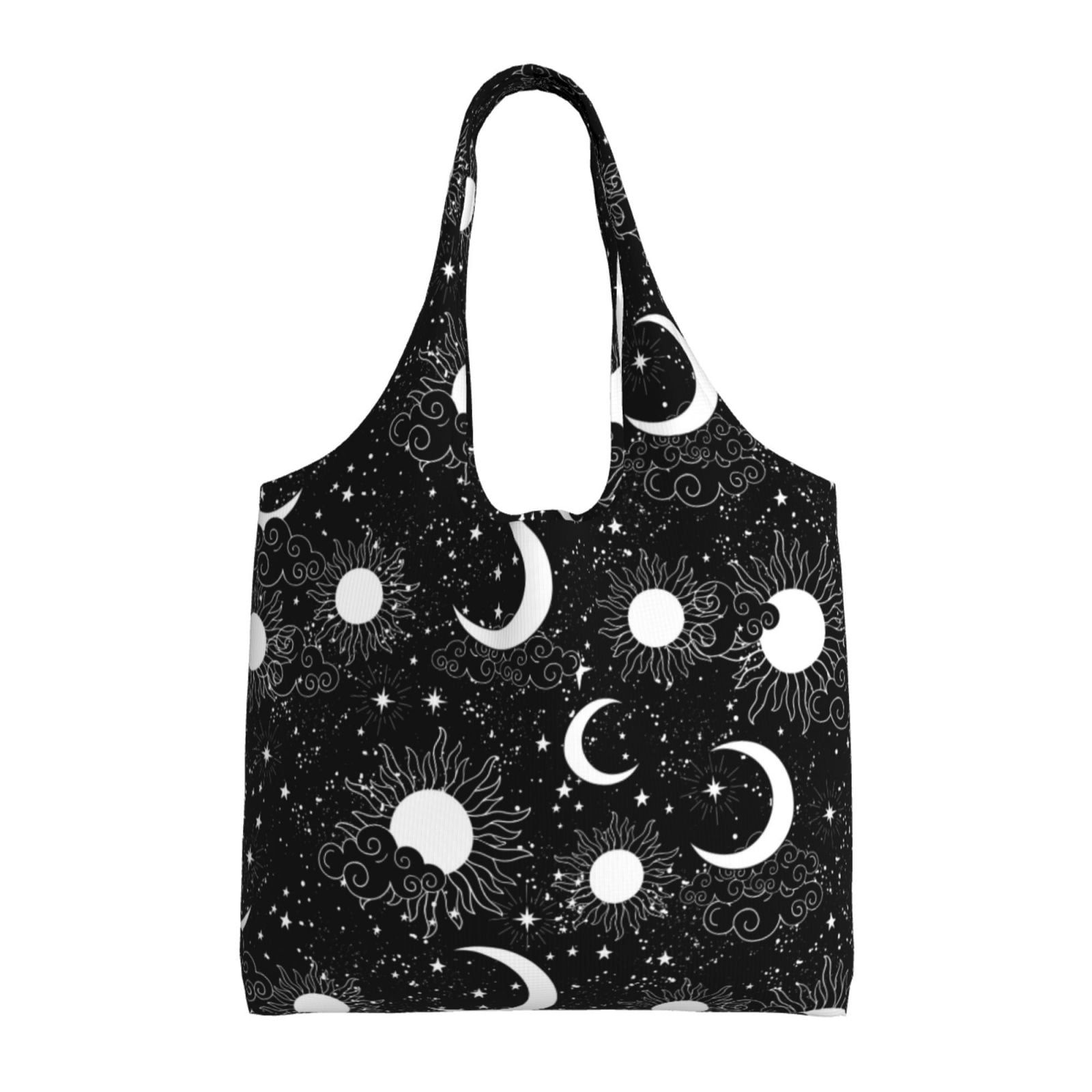 Wukai Crescent and Stars Sturdy and Stylish Reusable Canvas Tote Bag ...