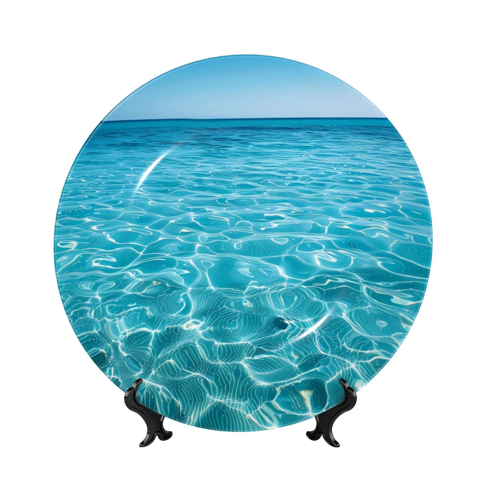 Wukai Crystal Clear Ocean Waves Print Decorative Plate for Display,Bone ...