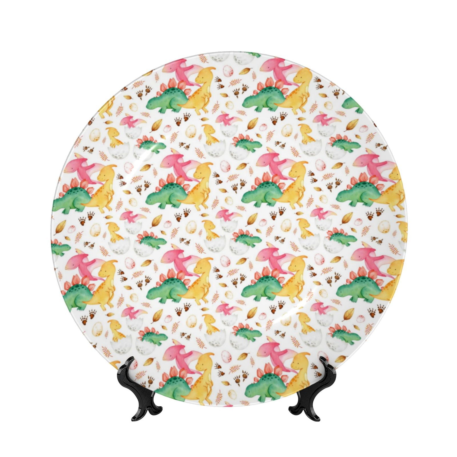 Wukai Cute Baby Dinosaurs Print Decorative Plate for Display,Bone China ...