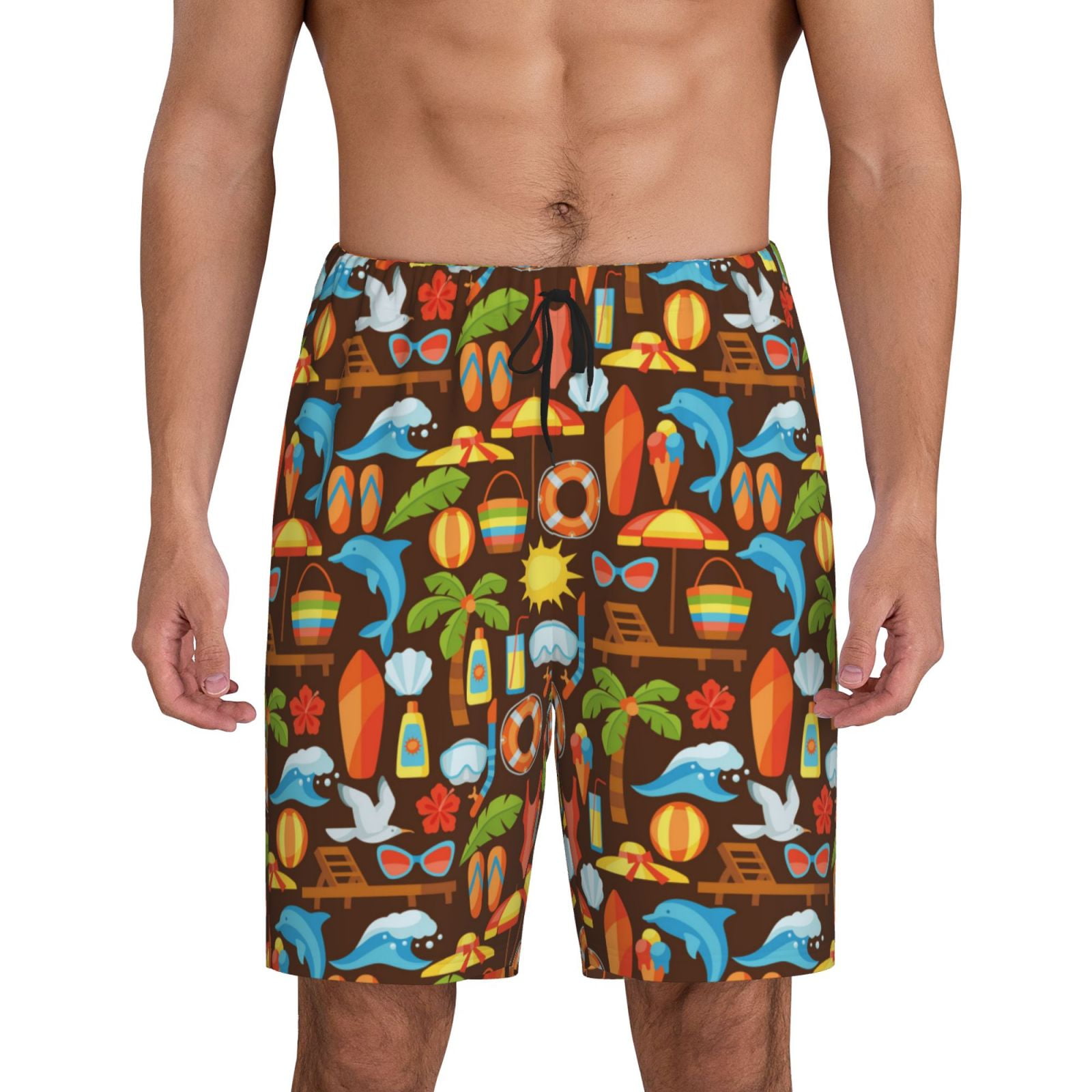 Wukai Cute Beach Dolphin Men’s Short Pajama Pants With Pockets Soft ...