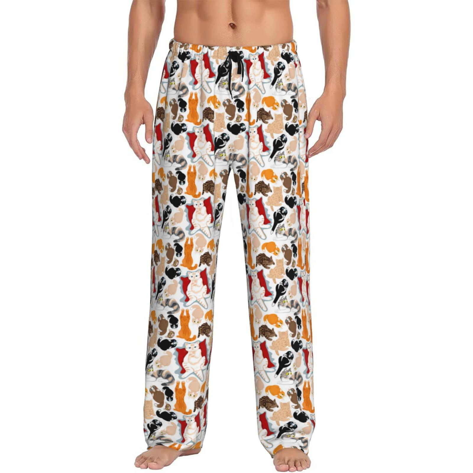 Wukai Cute Cats Mens PJ Pajama Pants|Sleepwear Plaid PJs with Pockets ...