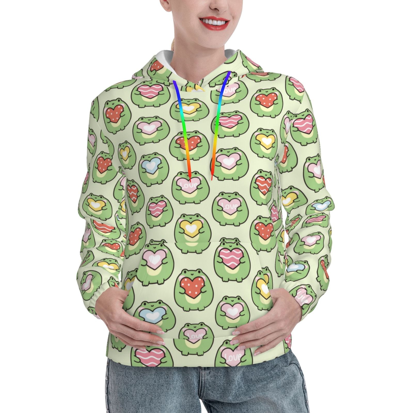 Wukai Cute Chubby Frog Print Womens Hoodies Fleece Sweatshirts Long ...