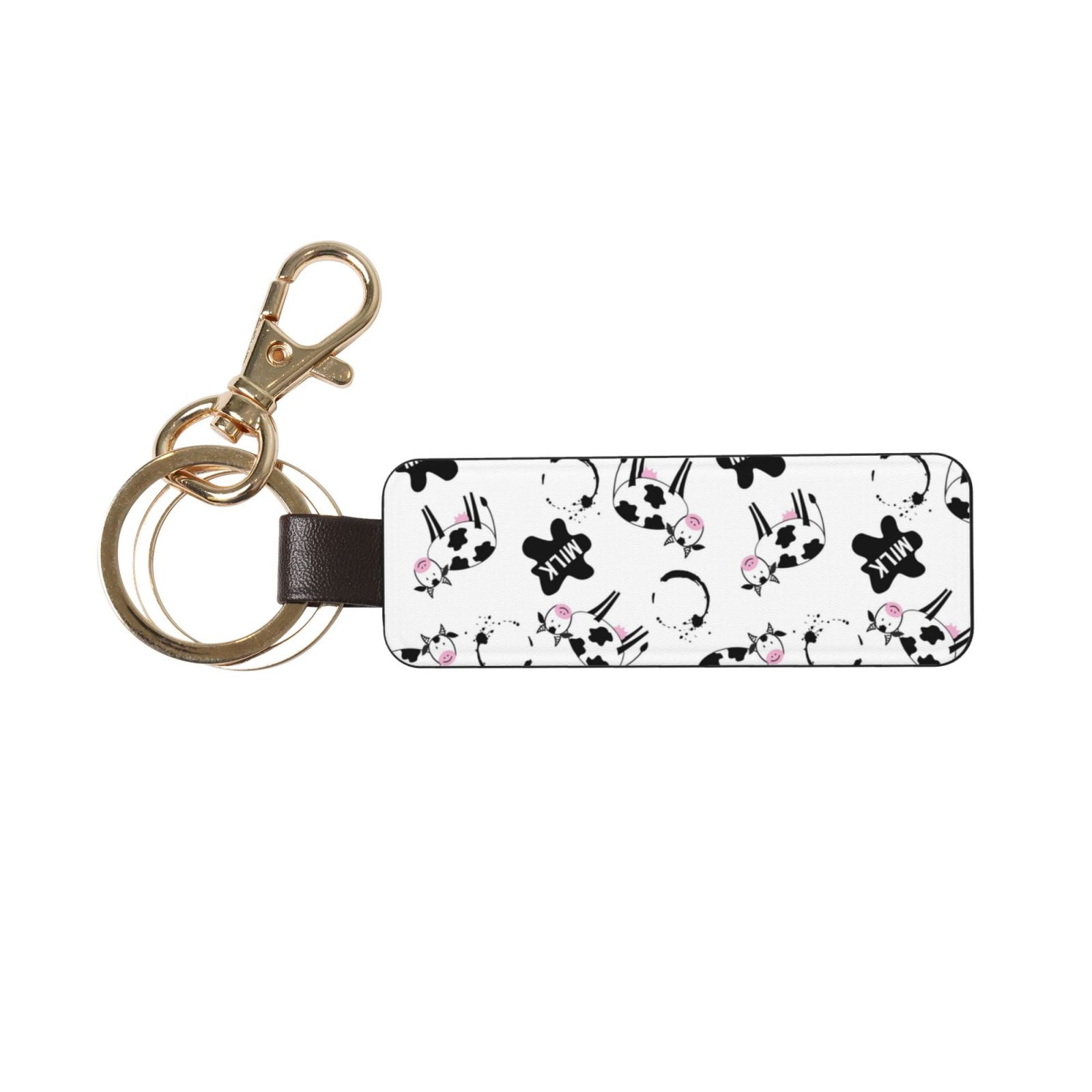 Wukai Cute Cow and Milk Stains Print Leather Car Keychain, Universal ...