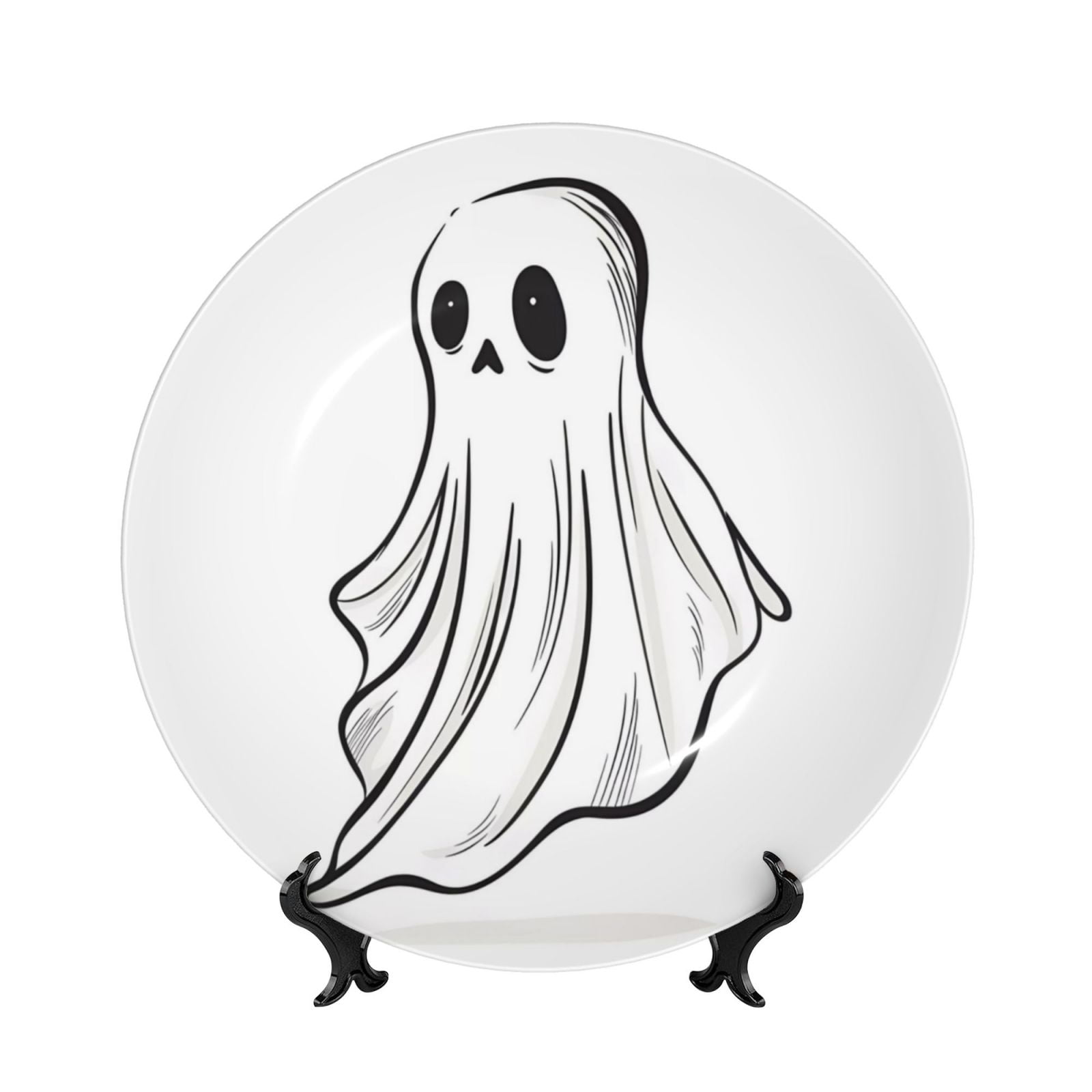 Wukai Cute Ghost Simple Drawing Print Decorative Plate for Display,Bone ...