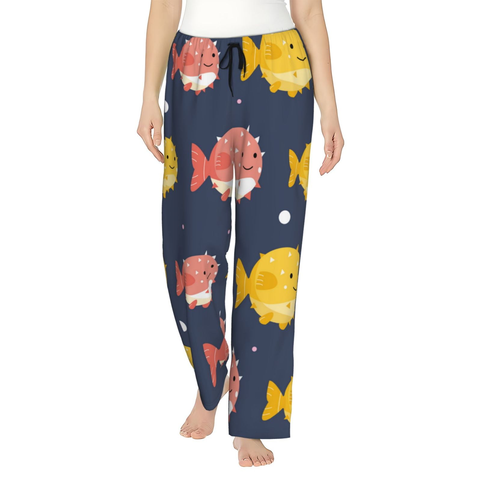 Wukai Cute Puffer Fish Women Pajama Pants Comfy Stretch Drawstring ...
