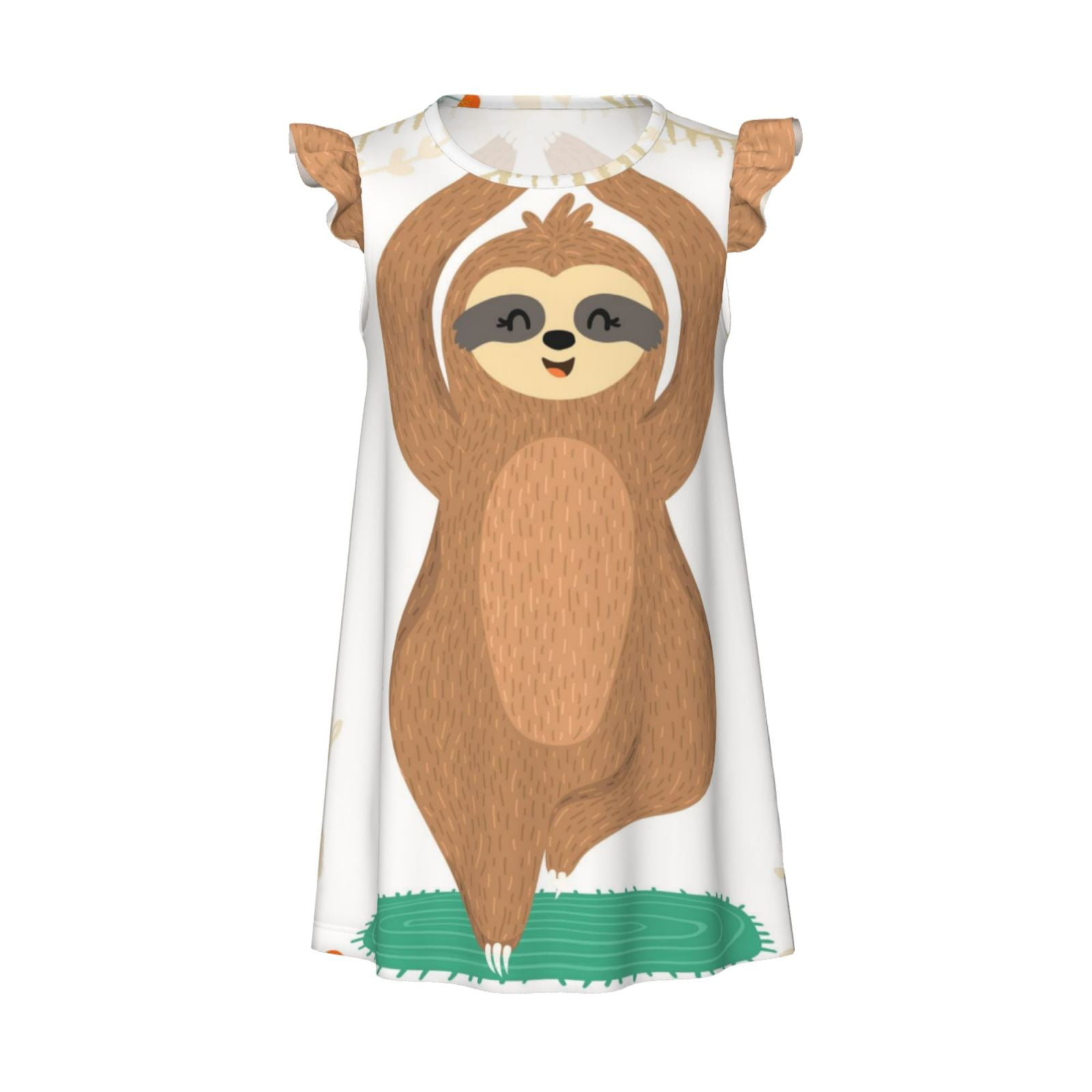Wukai Cute Sloth In Yoga Pose Tree Print Girls Nightgowns Pajamas Dress ...