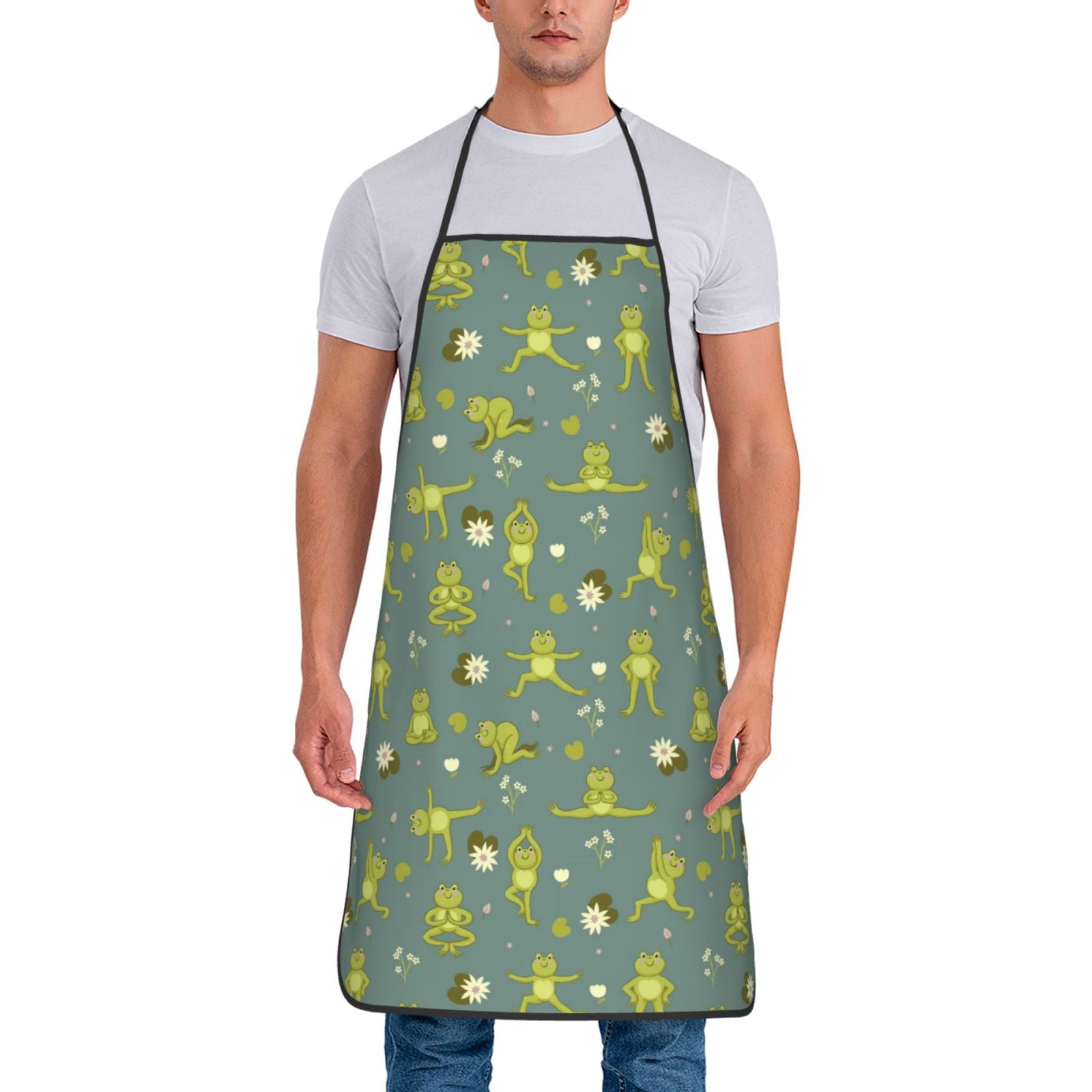 Wukai Cute Yoga Frogs Print Aprons Adjustable Bib Aprons Cooking ...