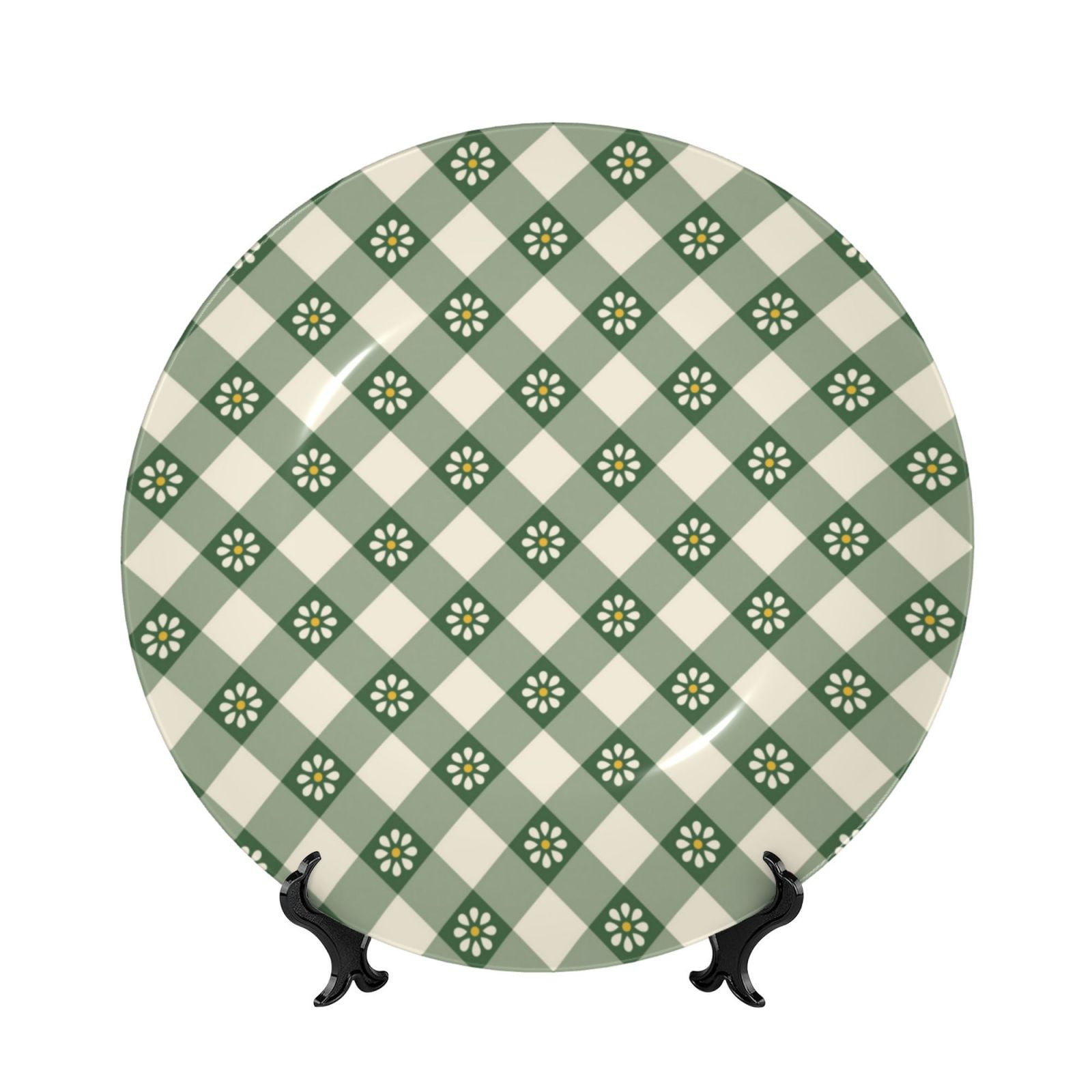 Wukai Daisy Plaid Green Print Decorative Plate for Display,Bone China ...