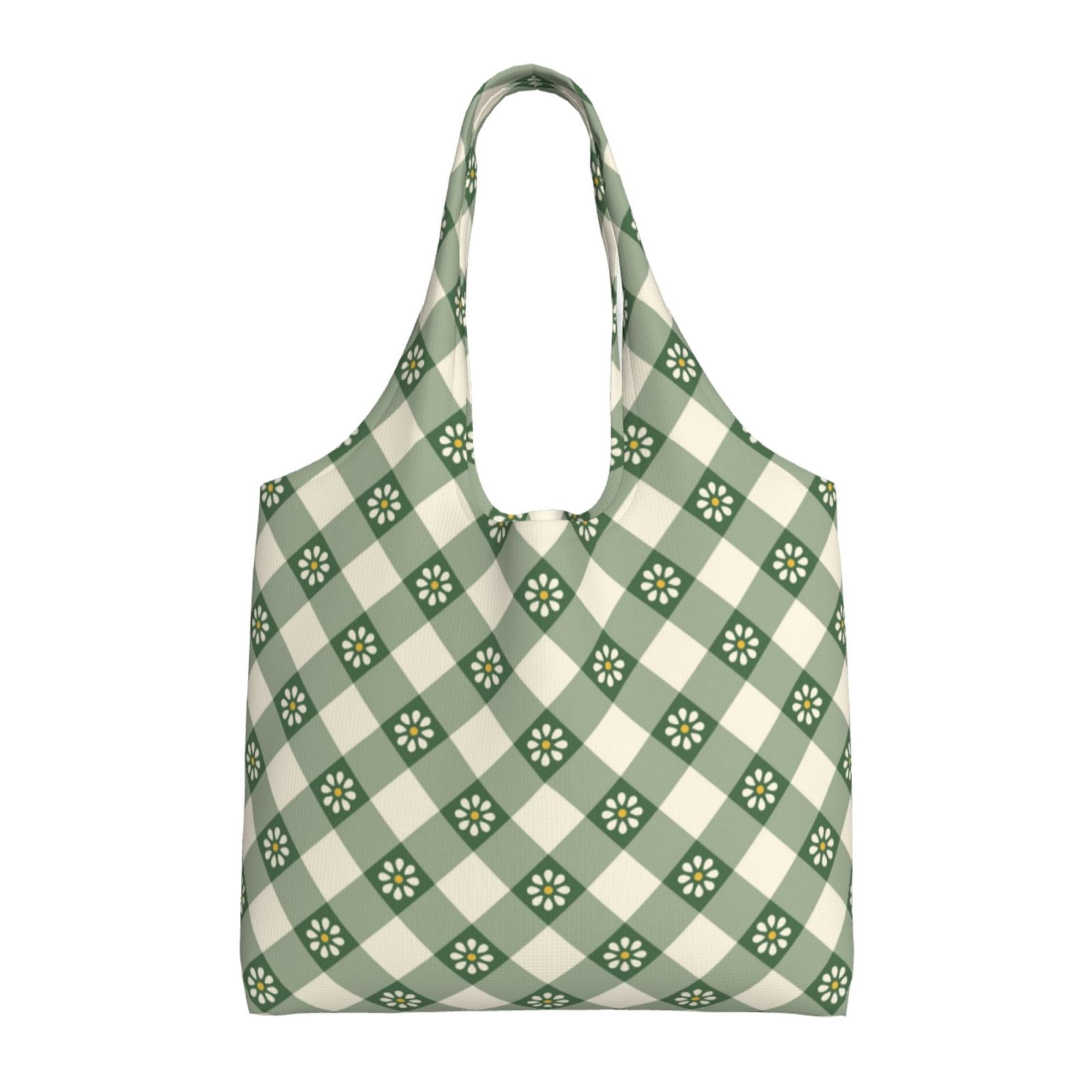 Wukai Daisy Plaid Green Sturdy and Stylish Reusable Canvas Tote Bag ...