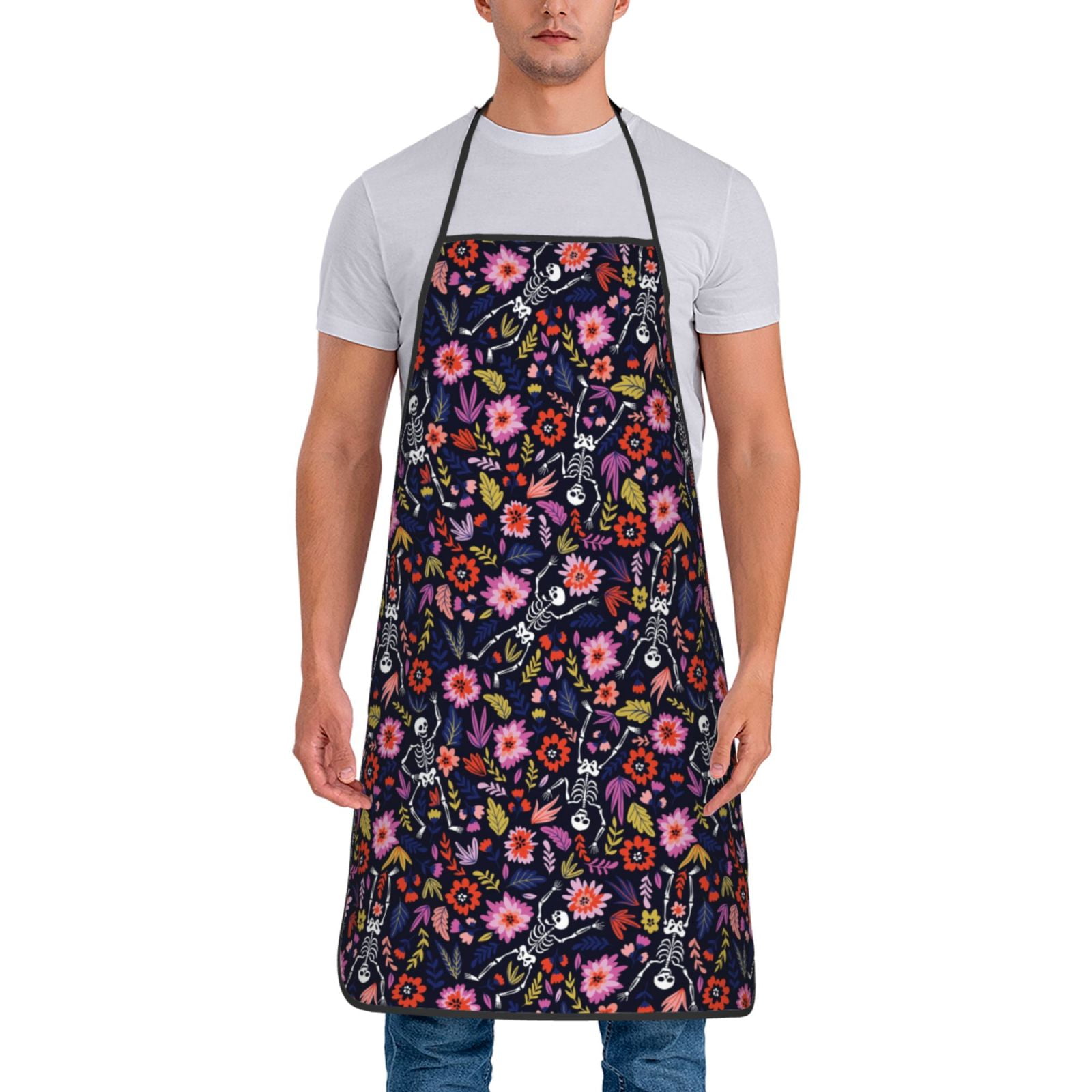 Wukai Dancing Skeletons Floral Garden Print Aprons Adjustable Bib ...