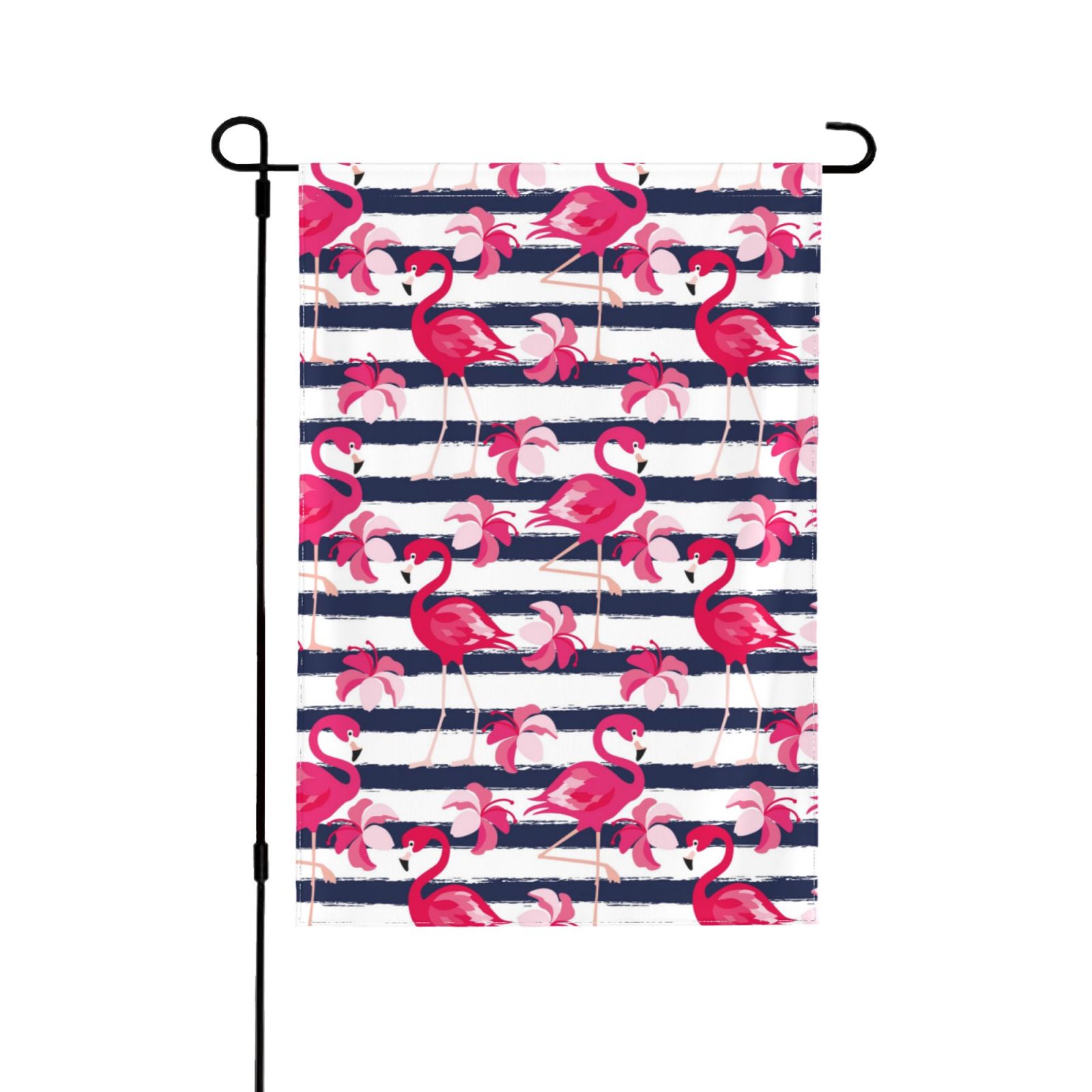 Wukai Dark Blue Stripes and Flamingos Garden Flags Double Sided Welcome ...