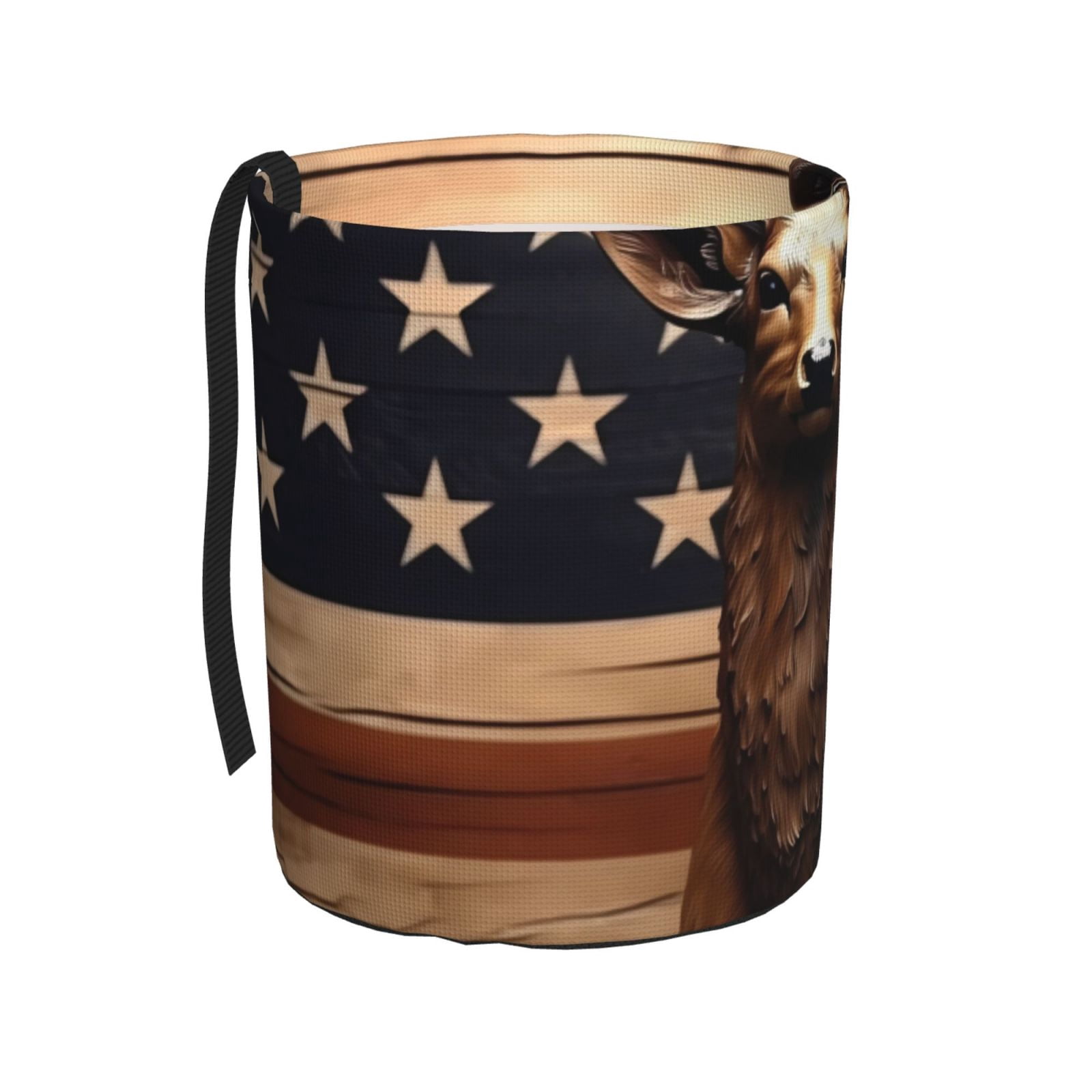 Wukai Deer American Flag Vintage Print Car Trash Can - Easy to Clean ...