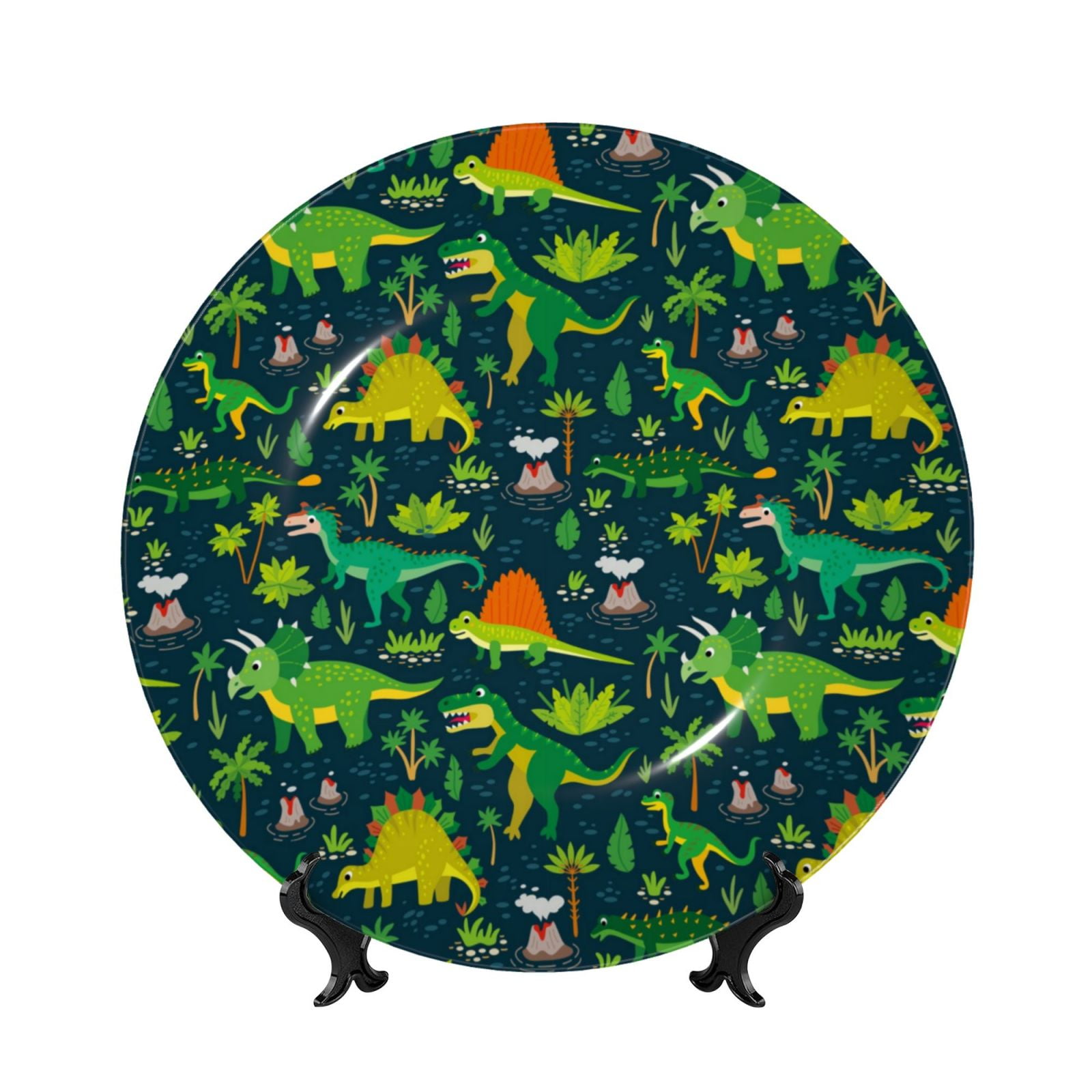 Wukai Dinosaurs and Tropical Leaves and Flowers Print Decorative Plate ...