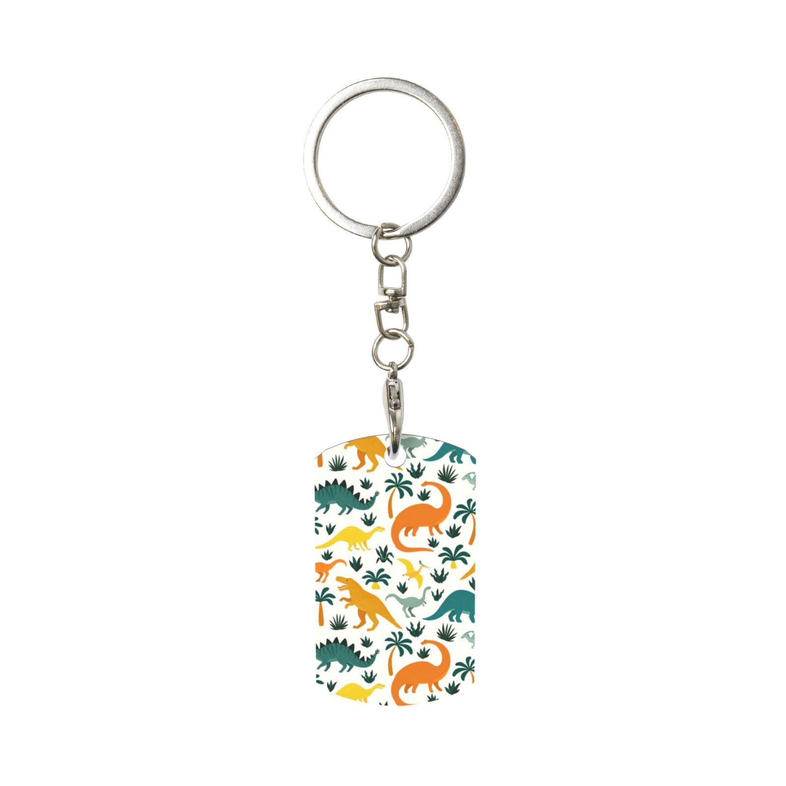 Wukai Dinosaurs and Tropical Leaves Print Rectangular Metal Keychain ...