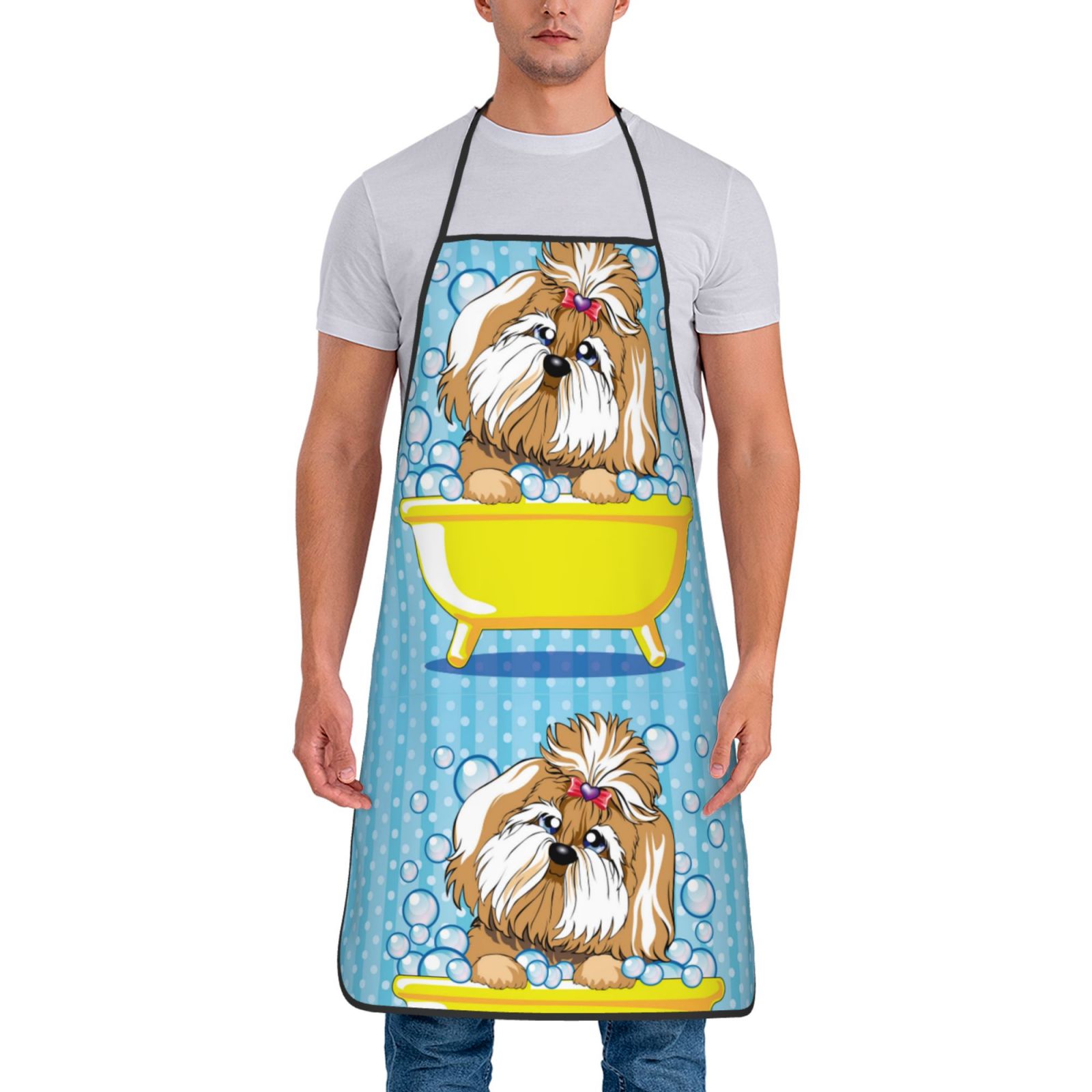 Wukai Dog Takes a Bath in the Bathtub Print Aprons Adjustable Bib ...