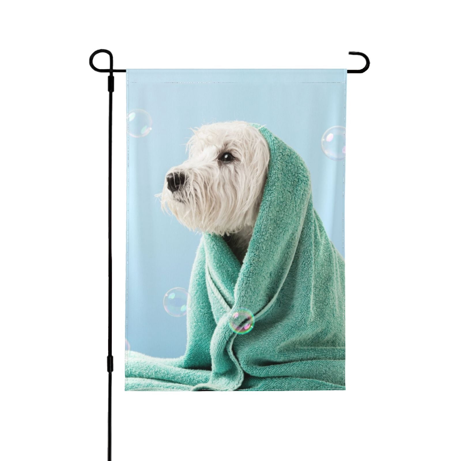 Wukai Dog Wrapped in Towel Garden Flags Double Sided Welcome Garden ...